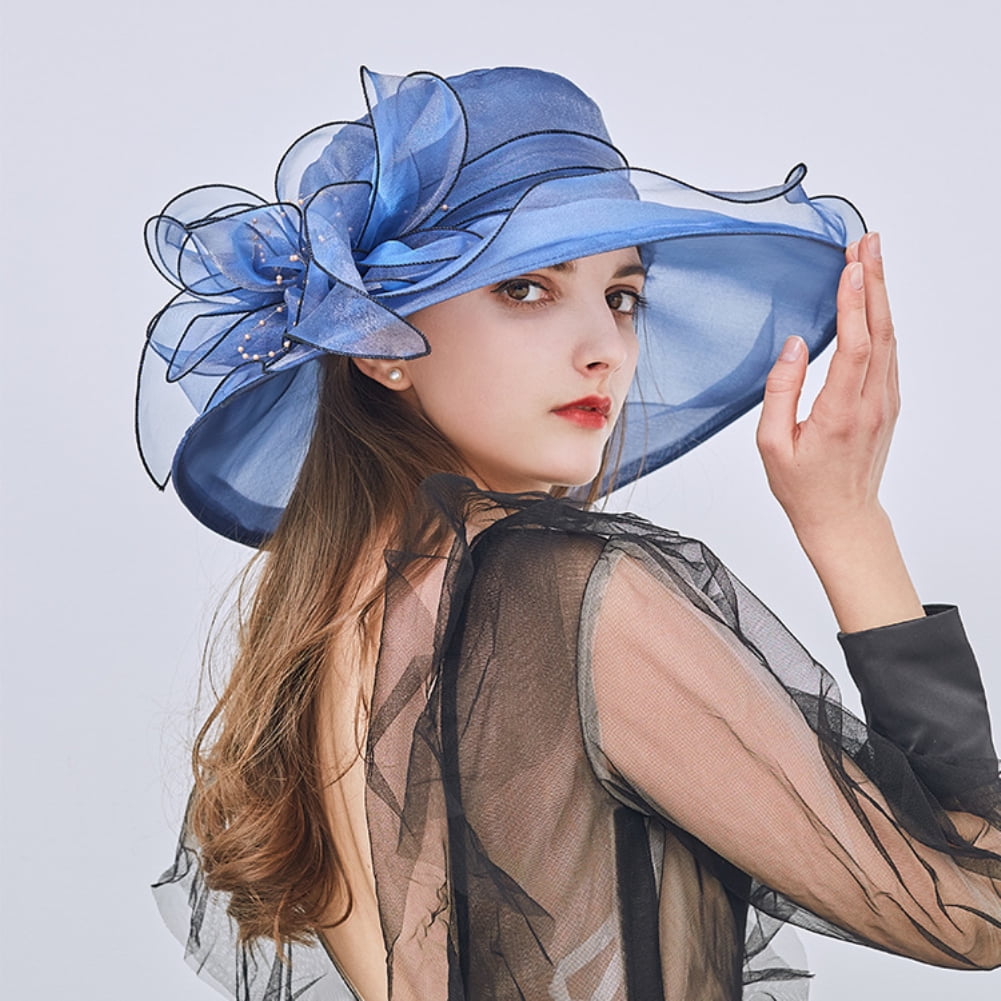 Besufy Women's Floral Organza Wide Brim Sun Hat for Weddings, Church ...
