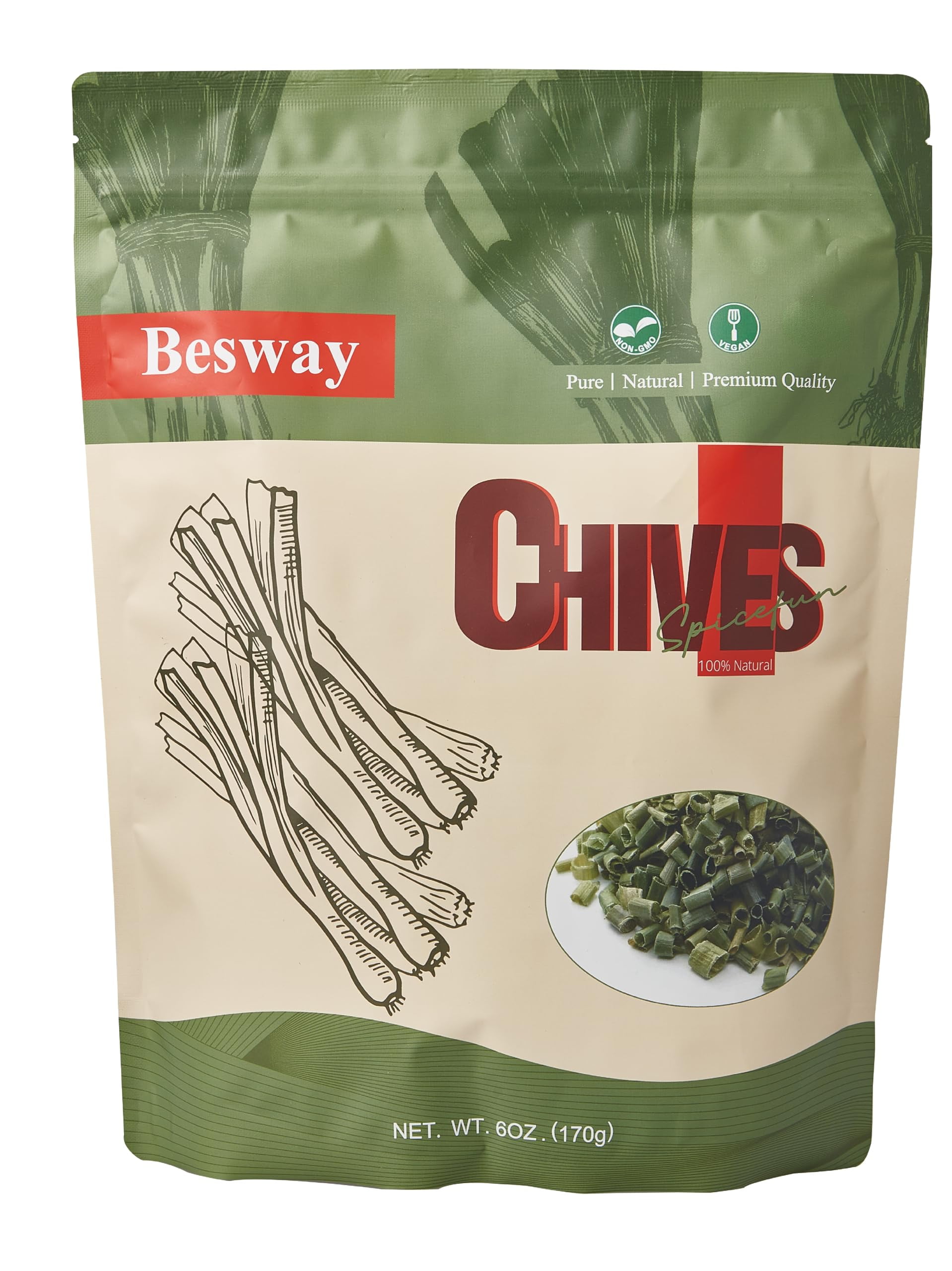 Besway Chives 6 oz(170g), ESF27 Premium Dried Green Chives - Perfectly ...