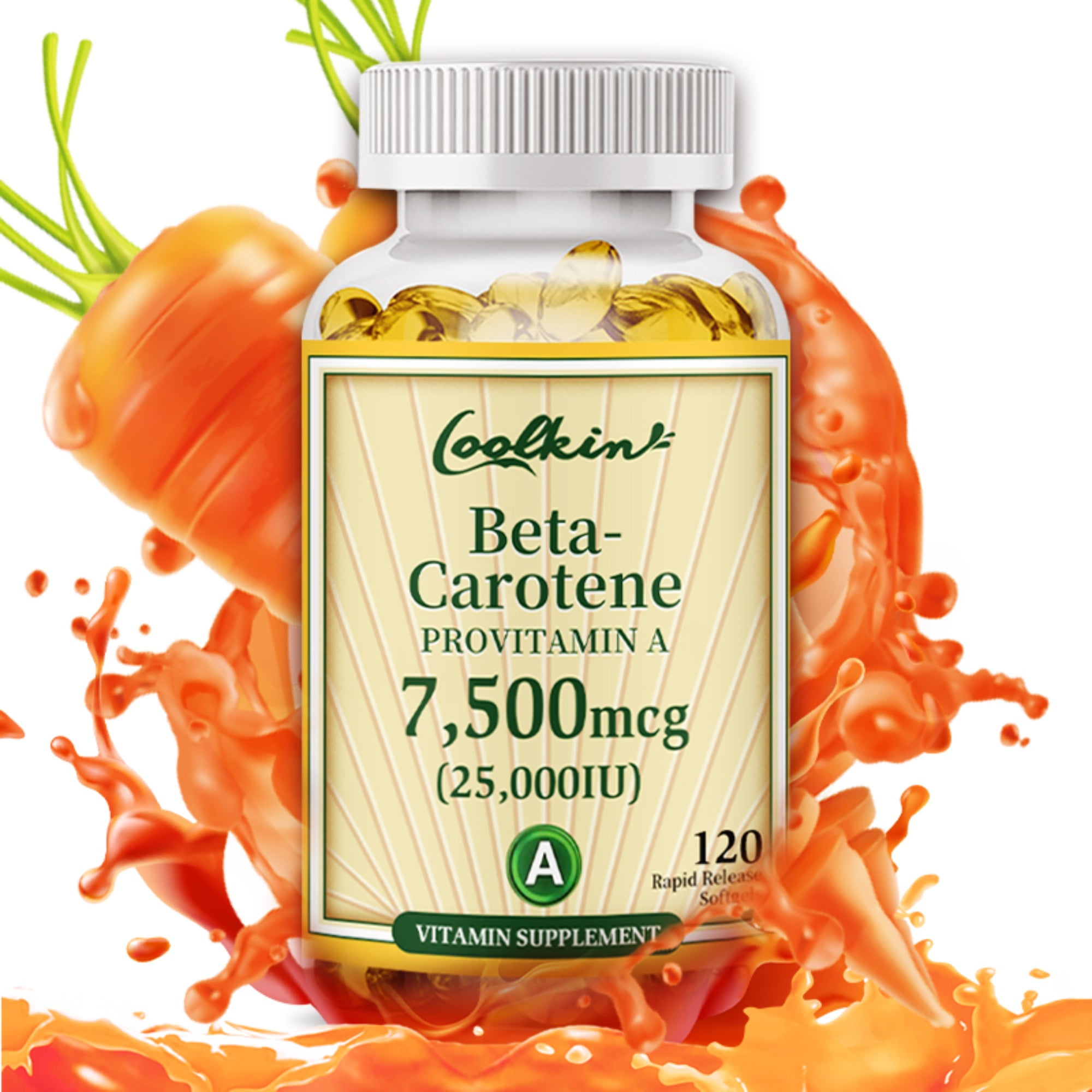Beta- Carotene Vitamin A 25,000IU - Skin & Vision Health, Relieve Eye Fatigue - 120 Capsules ...