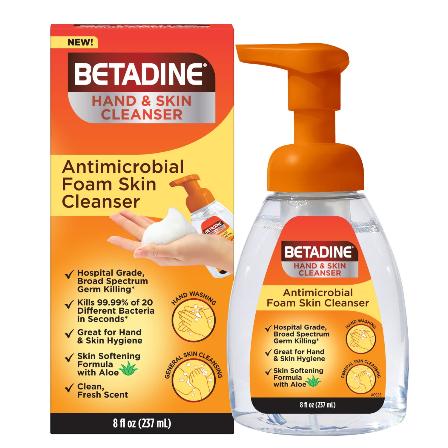 Betadine Antiseptic Cleansing Foam Pump, 8oz, Antibacterial Body Wash ...