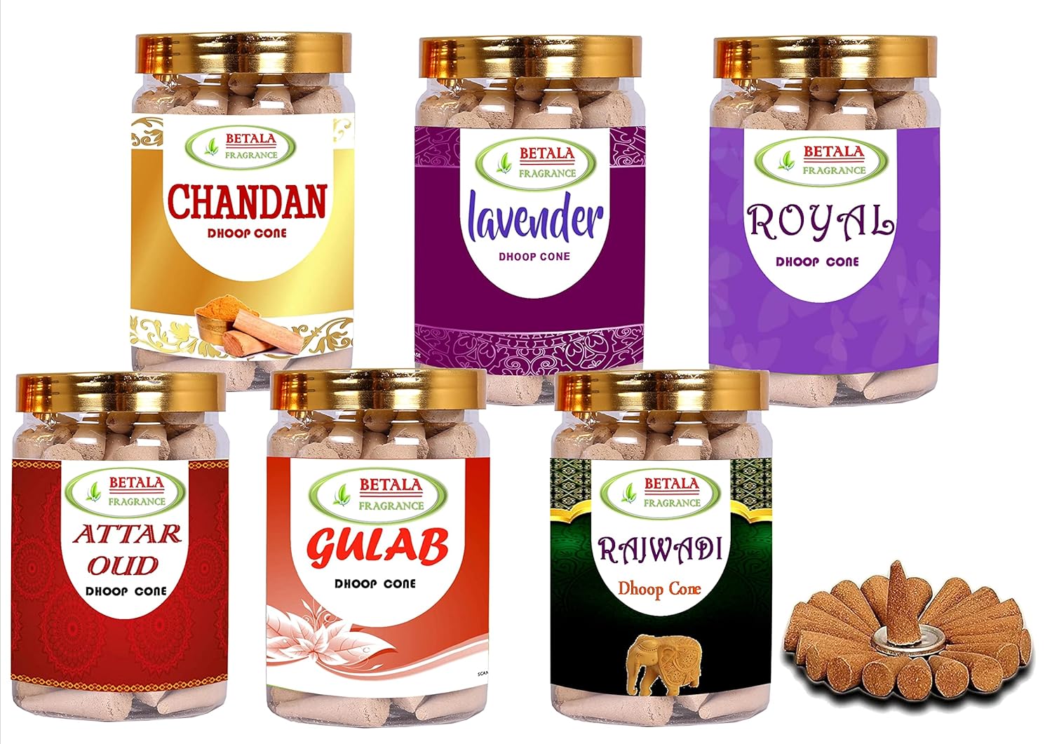 Betala Fragrance 6 in 1 Flavours Natural Dhoop Cones for Pooja Pack of ...