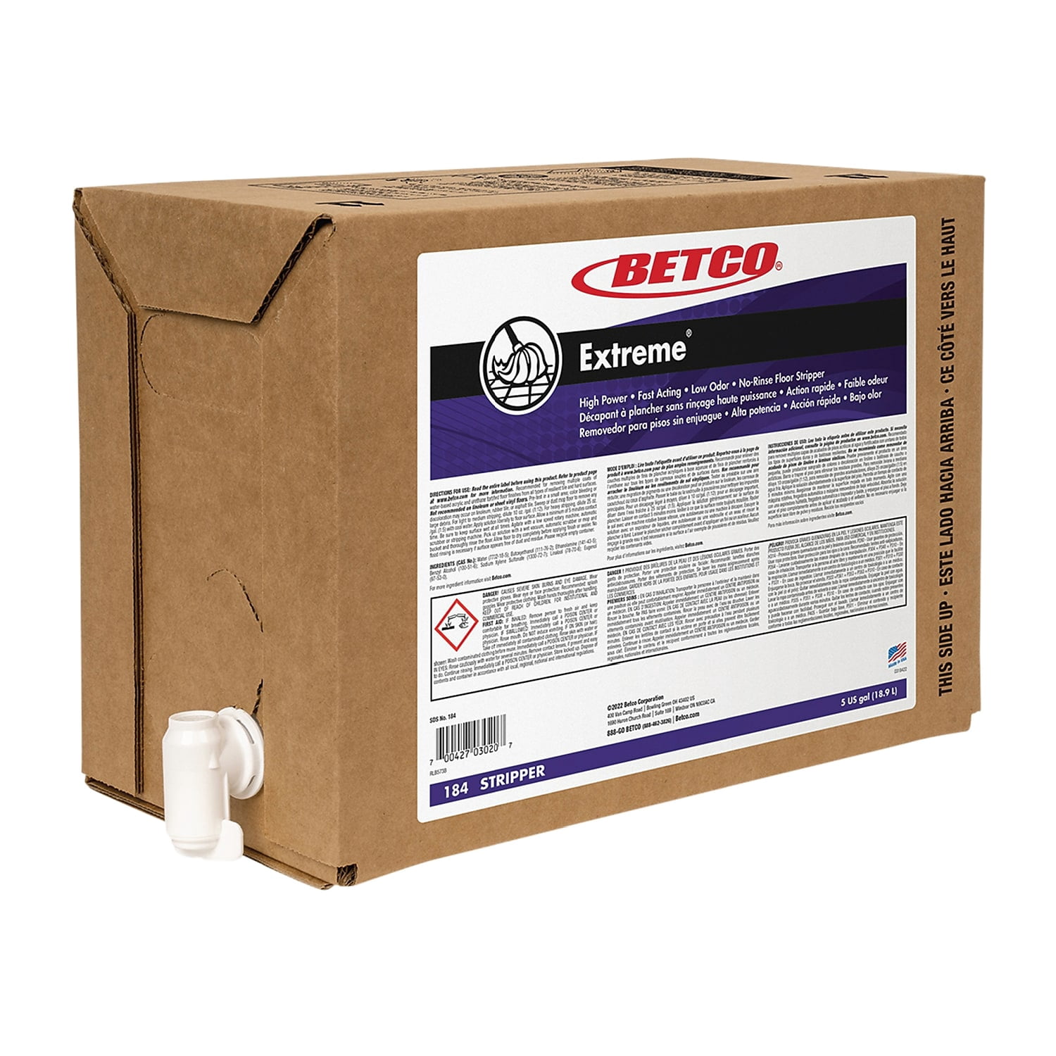 Betco® Extreme Floor Stripper, Lemon Scent, 5 gal Bag-in-Box 184B500 ...