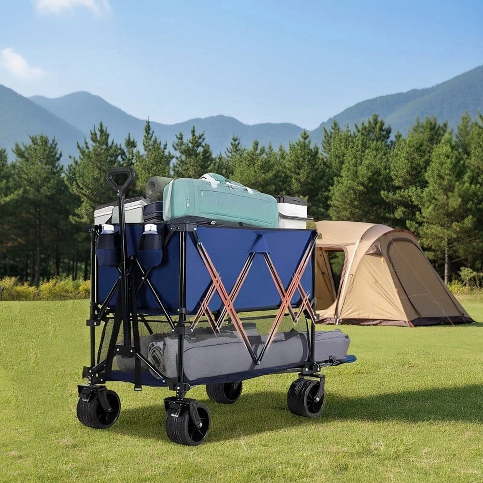 Betcozy Double Decker Folding Wagon, 320L Large 2-Tier Utility Cart ...
