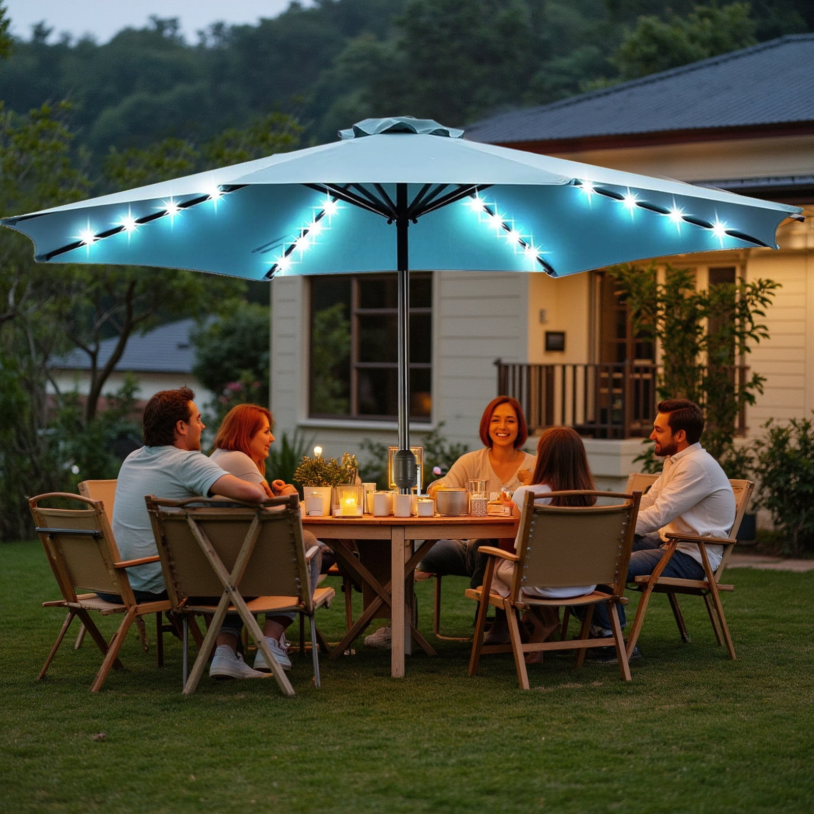 Betcozy Patio Umbrella with 32 LED Lights, 10FT Outdoor Solar Umbrellas ...