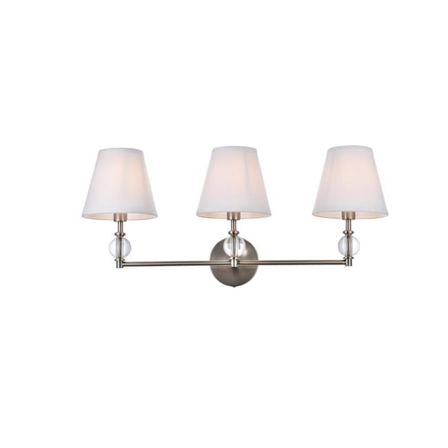 Bethany 3 Lights Bath Sconce in Stain Nickel with White Fabric Shade ...