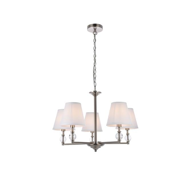 Bethany 5 Lights Pendant in Stain Nickel with White Fabric Shade ...