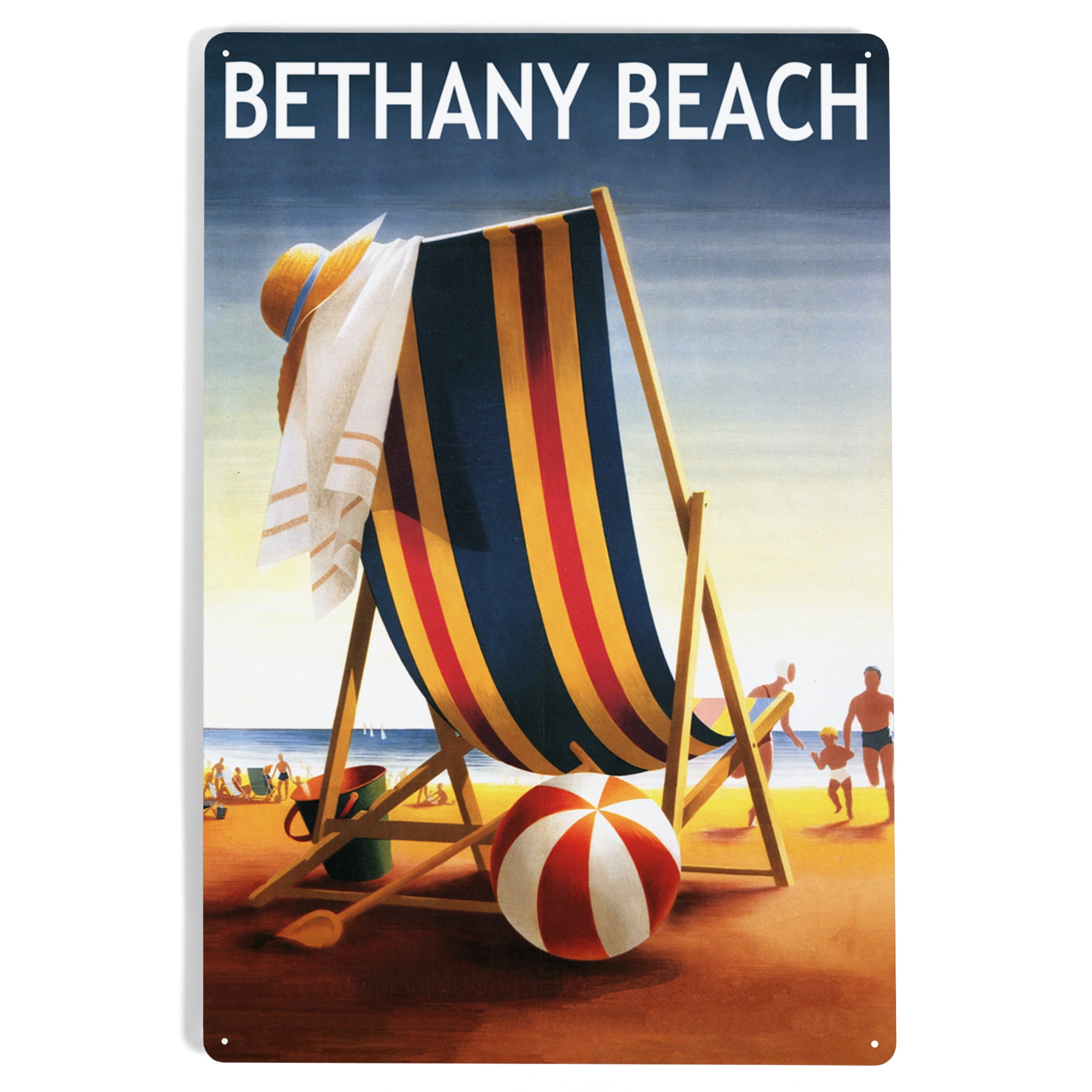 Bethany Beach, Delaware, Beach Chair and Ball (12x18 Aluminum Art ...
