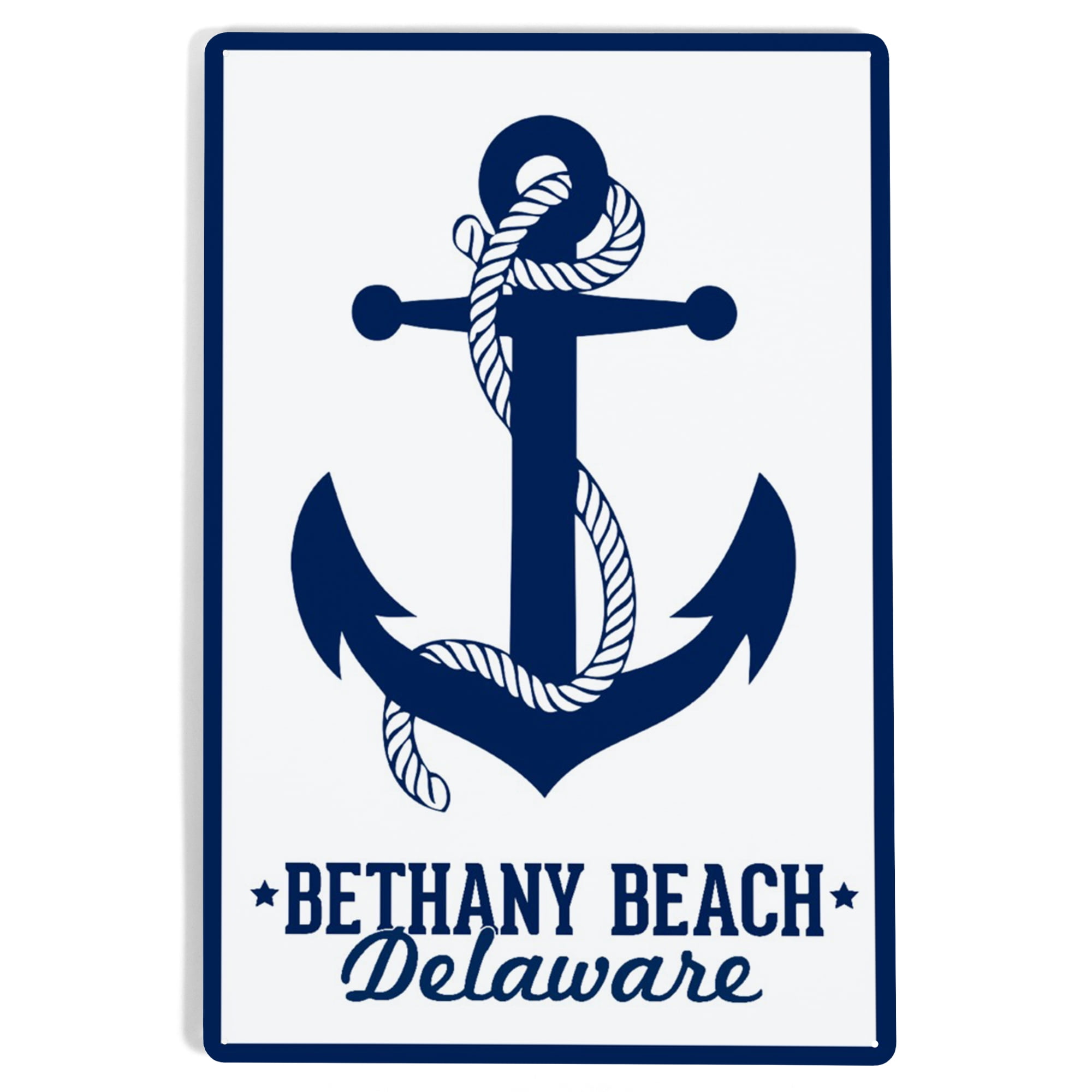 Bethany Beach, Delaware, Blue and White Navy Anchor (12x18 Aluminum Art ...
