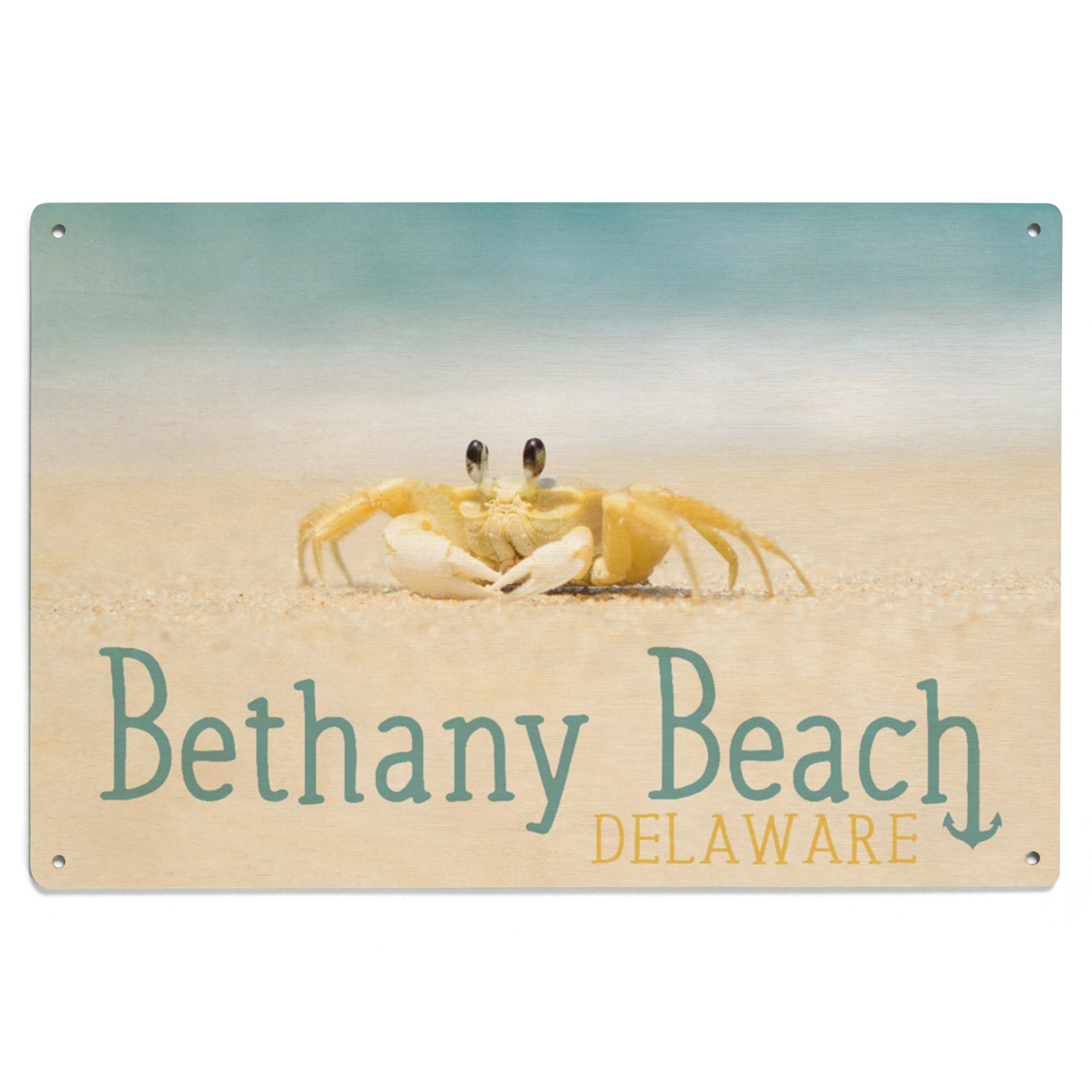 Bethany Beach, Delaware, Crab on Beach Birch Wood Wall Sign (6x9 Rustic ...