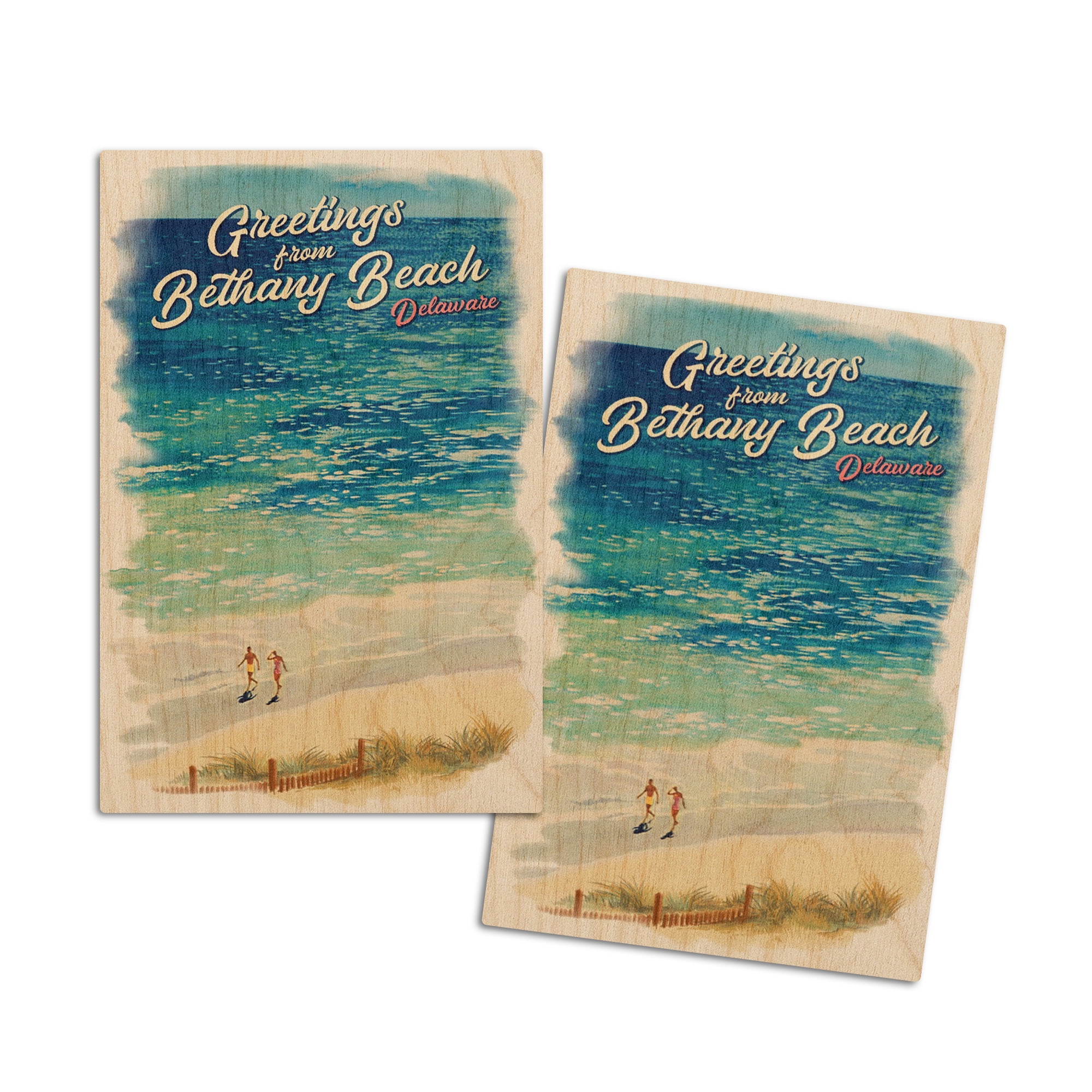 Bethany Beach, Delaware, Greetings, Beach and Ocean (4x6 Birch Wood ...
