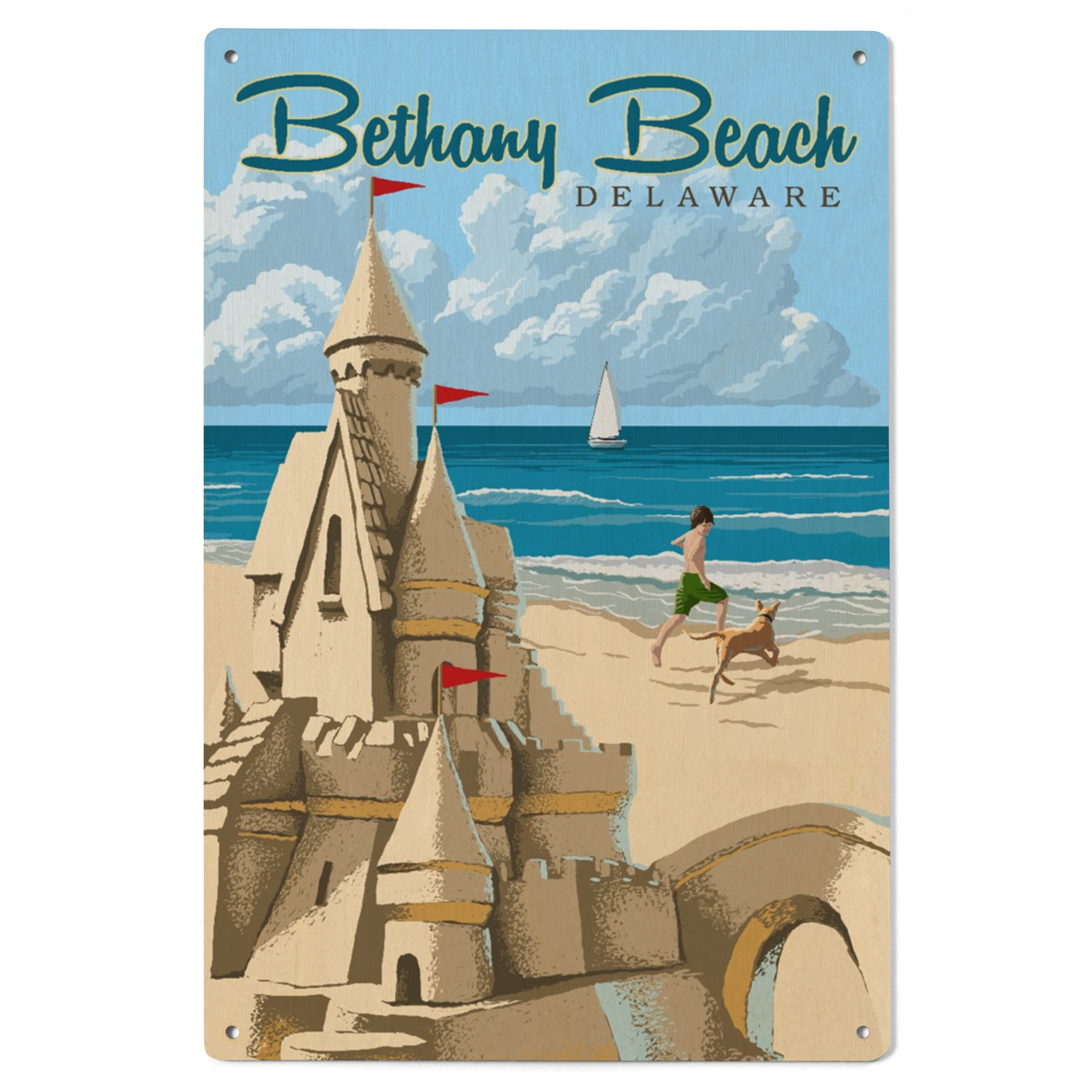 Bethany Beach, Delaware, Sandcastle Birch Wood Wall Sign (6x9 Rustic ...