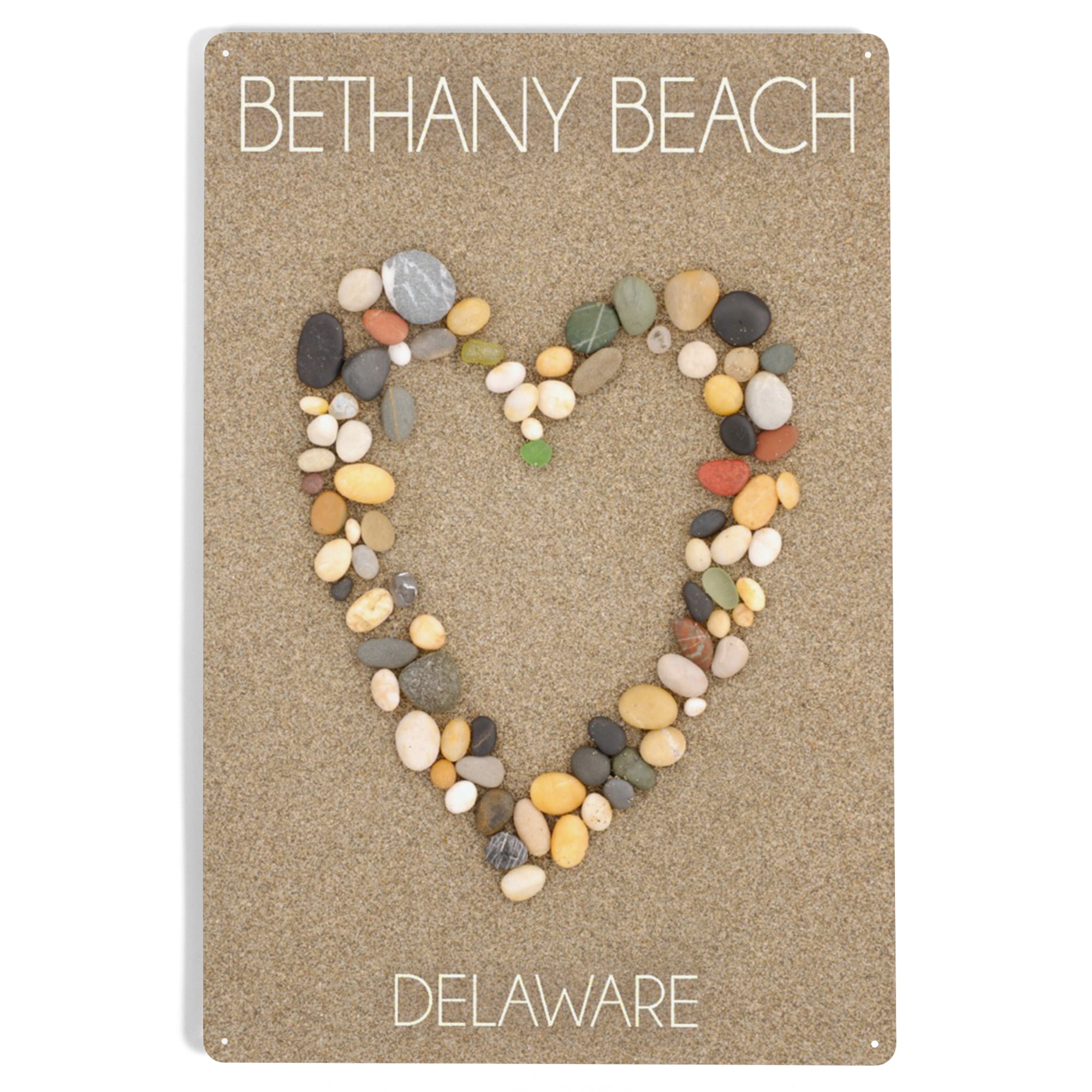 Bethany Beach, Delaware, Stone Heart on Sand (12x18 Aluminum Art ...
