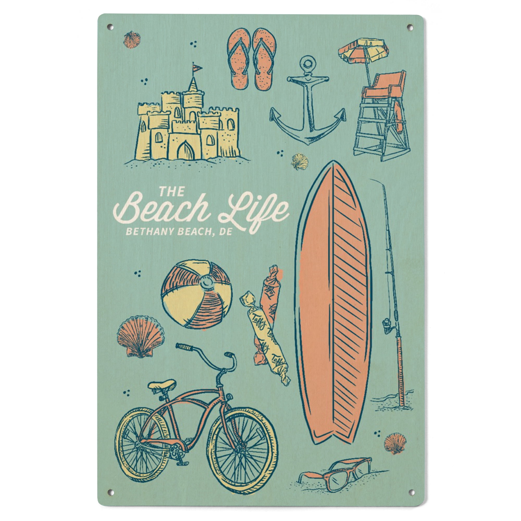Bethany Beach, Delaware, The Beach Life Birch Wood Wall Sign (6x9 ...