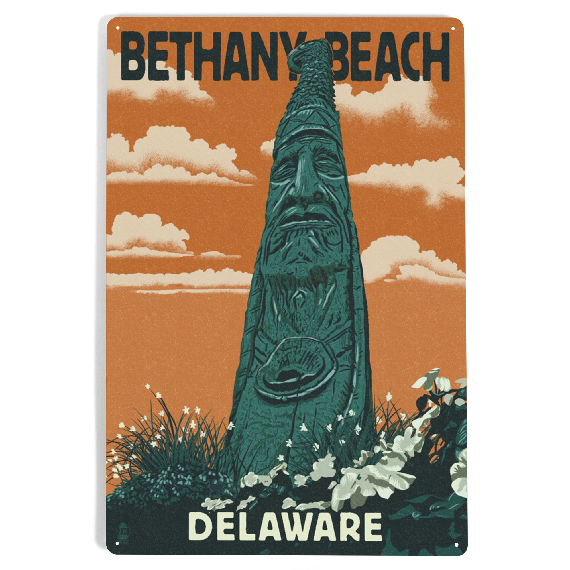Bethany Beach, Delaware, Totem Pole, Letterpress (12x18 Aluminum Art ...