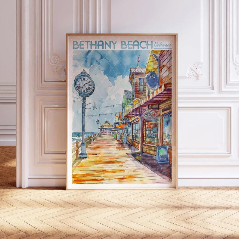 Bethany Beach Delaware Watercolor Poster - United States Print - Beach ...