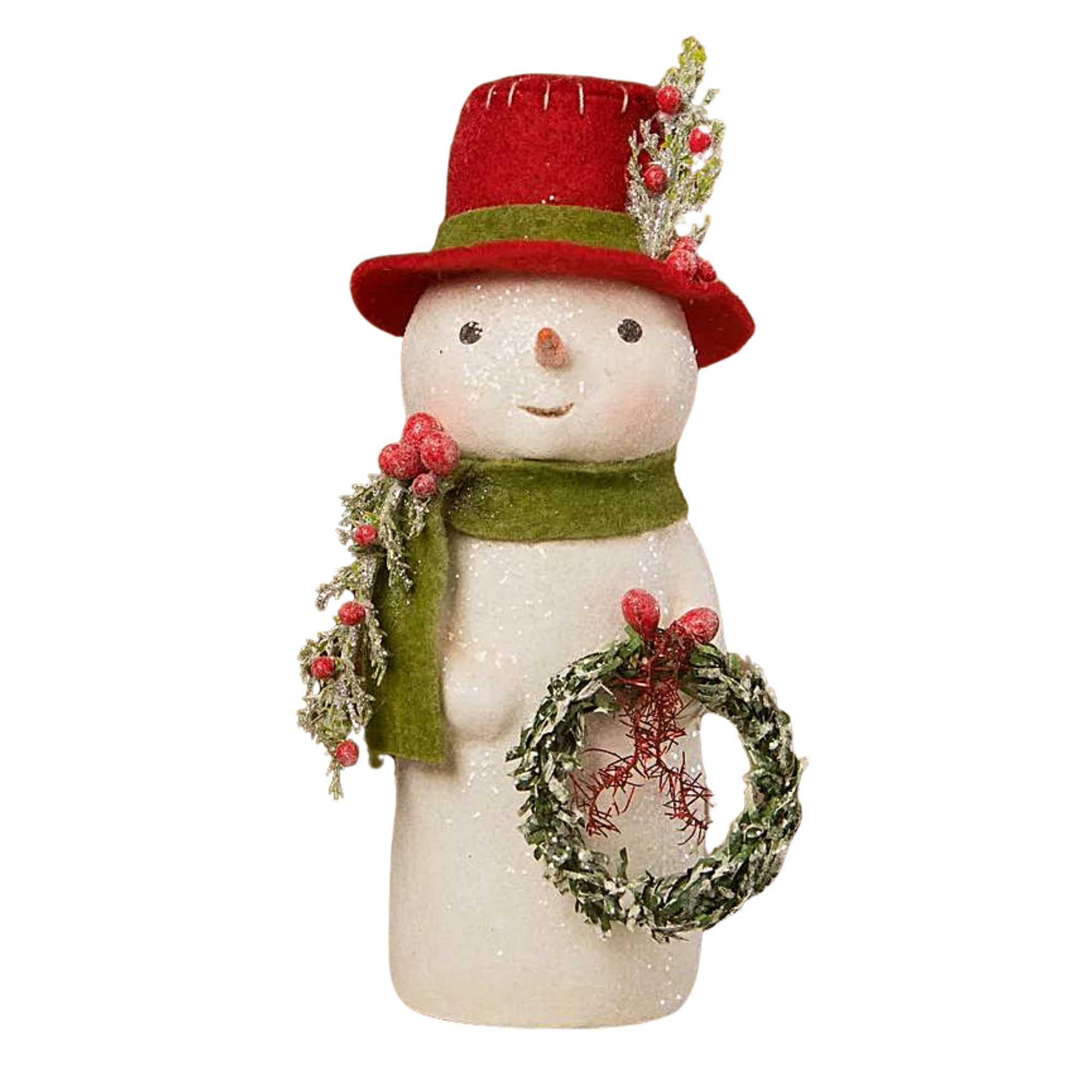 Bethany Lowe Snowman With Wreath - One Figurine 6.5 Inch, Polyresin ...