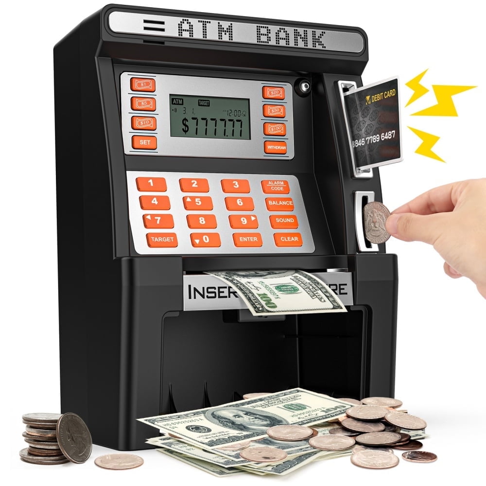Betheaces ATM Piggy Bank for Kids Toys，Real Money Safe with Debit Card ...
