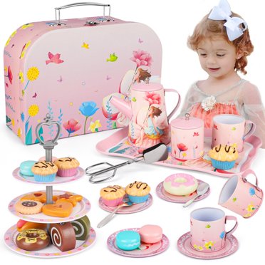 OSLINE Wooden Tea Set for Toddlers,Pretend Play Kids Toys for Girls ...