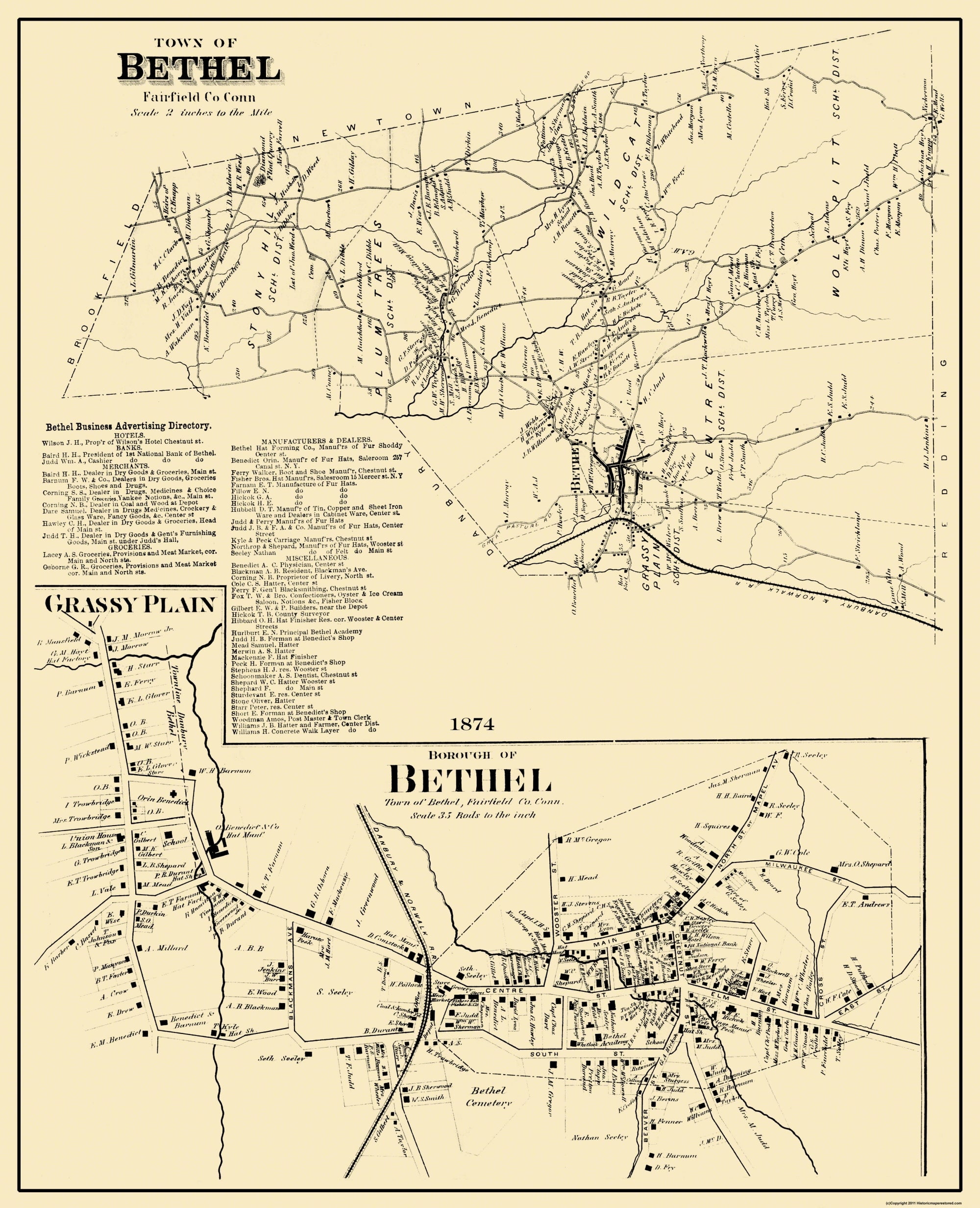 Historic City Map - Bethel Connecticut - 1874 - 23 x 28.31 - Vintage ...