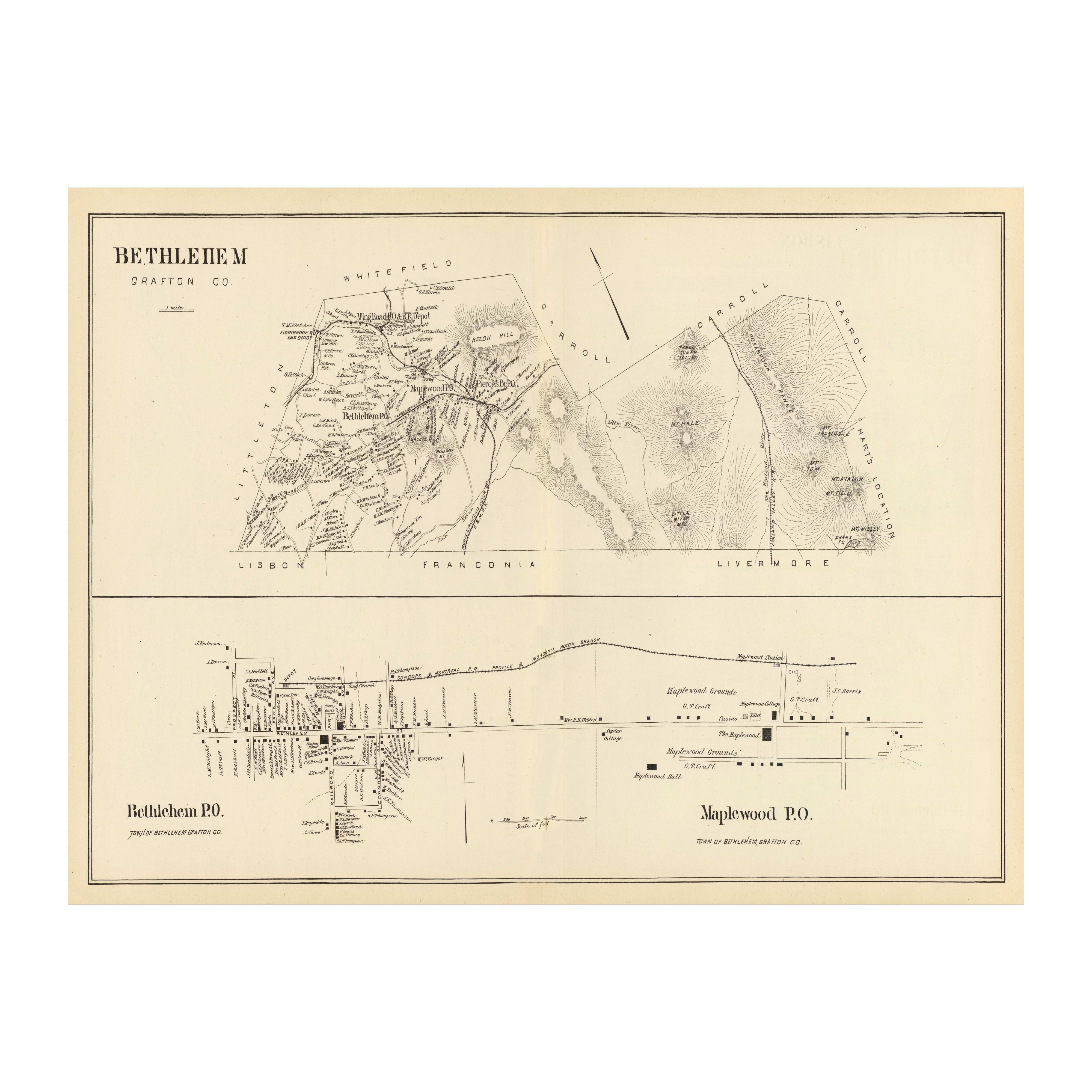 Bethlehem Art, 1892 Vintage Map of Bethlehem New Hampshire, NH History ...
