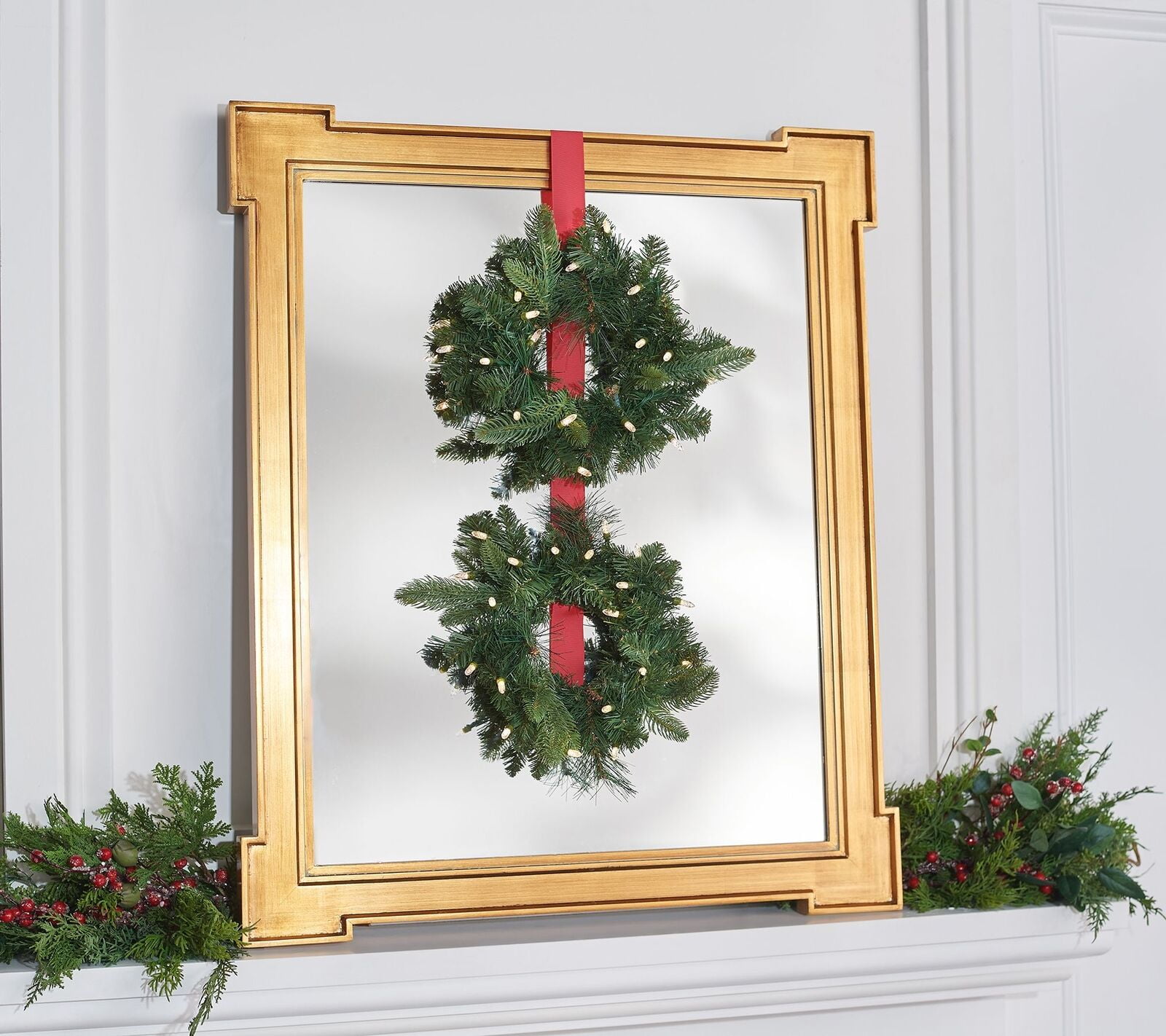 Bethlehem Lights (2) 12" Overlit Wreaths w/ Color Flip LEDs in Green ...