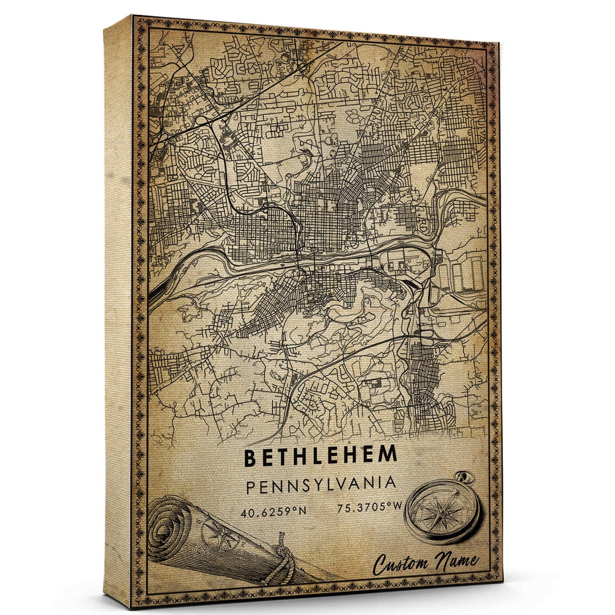 Bethlehem Map Poster, Pennsylvania Map Art Poster, Canvas, Bethlehem ...