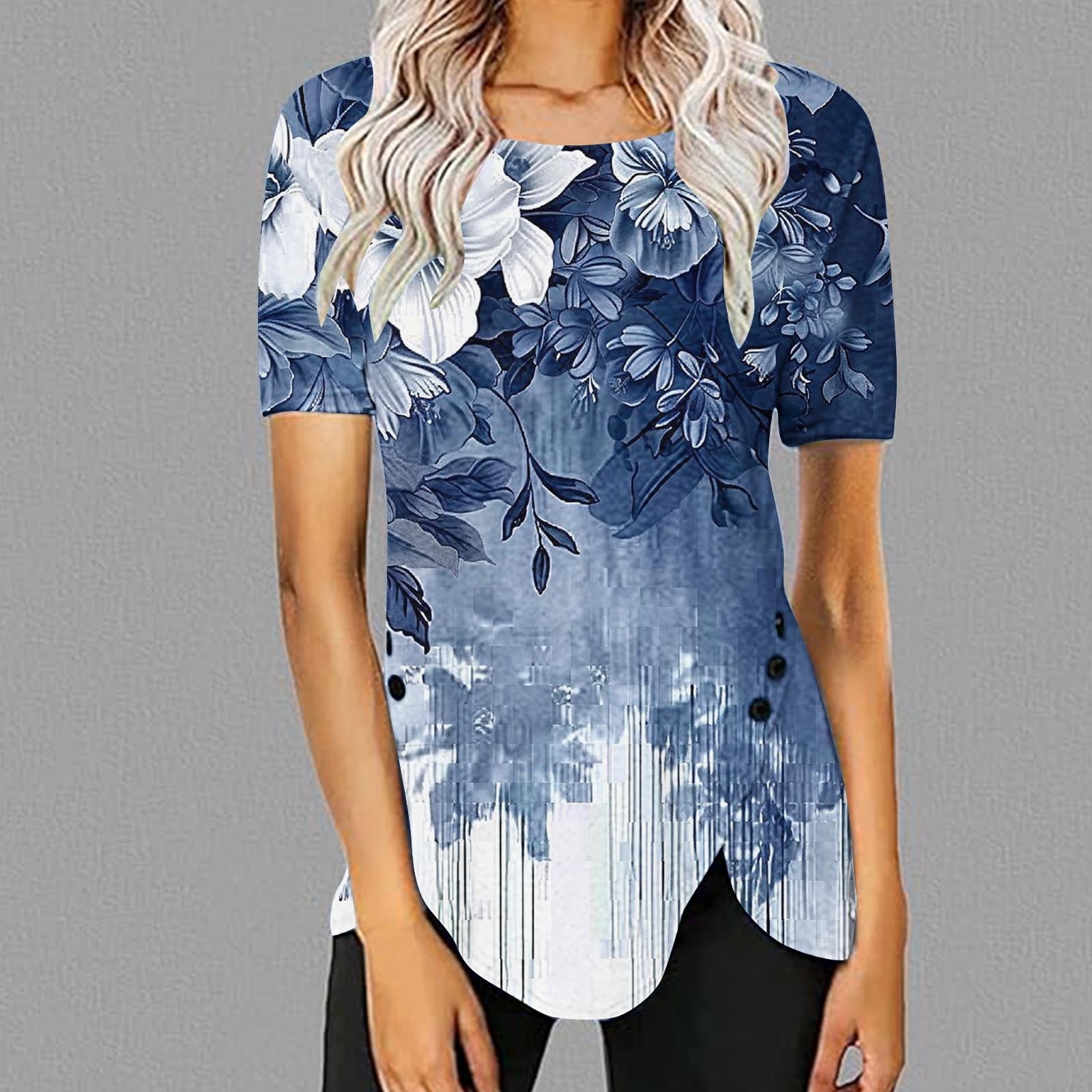 Betivan Back to School Womens Irregular Short Sleeve Tunic Full ...