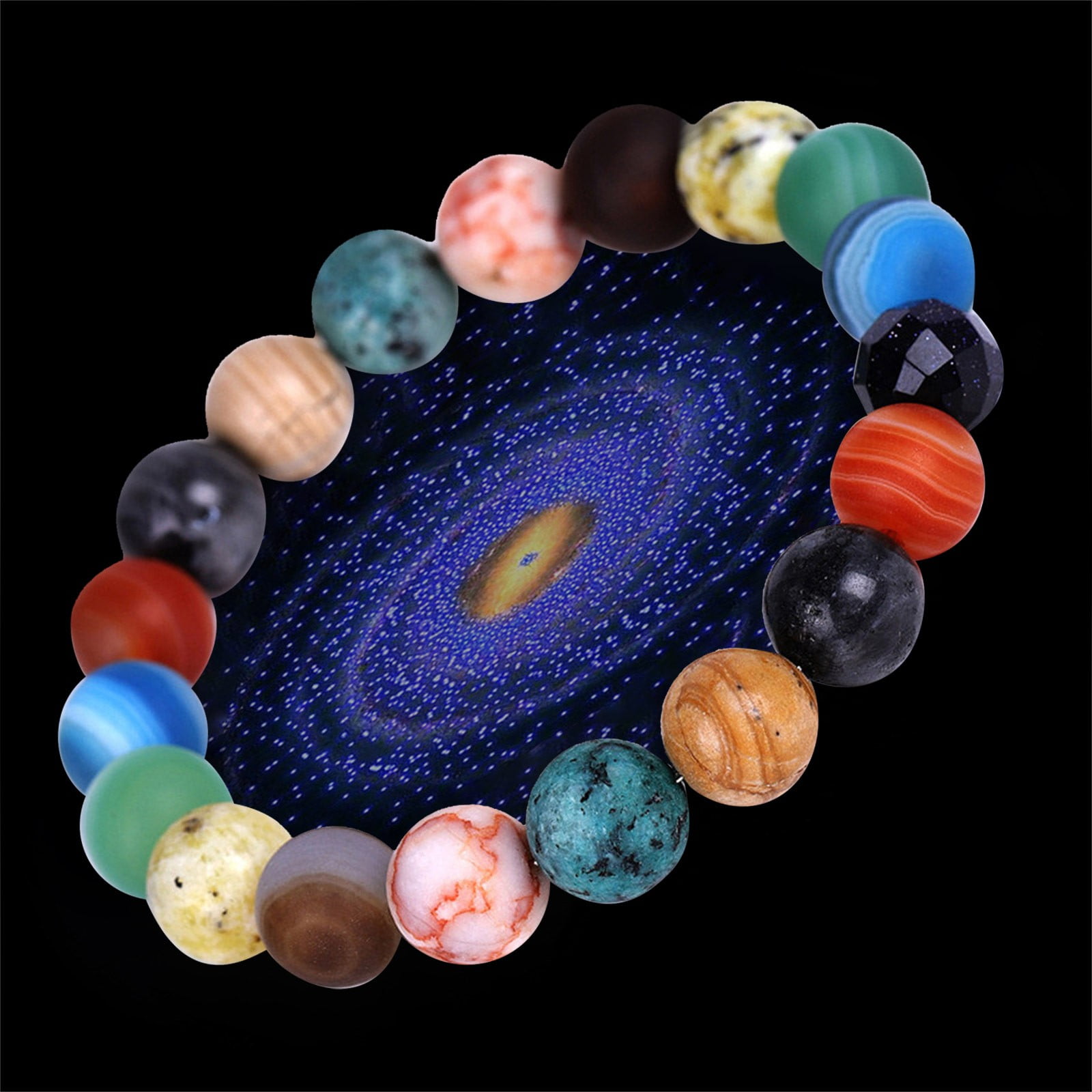 EXAXTA Beauty Women Stone Bead Charm Bracelet Universe Galaxy the Eight Planets Nine Planets in ...