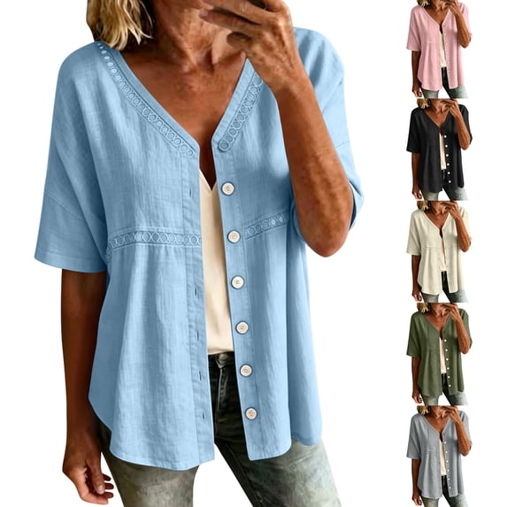 Betivan Button Down Shirts for Women Solid Cotton Linen Cardigans ...