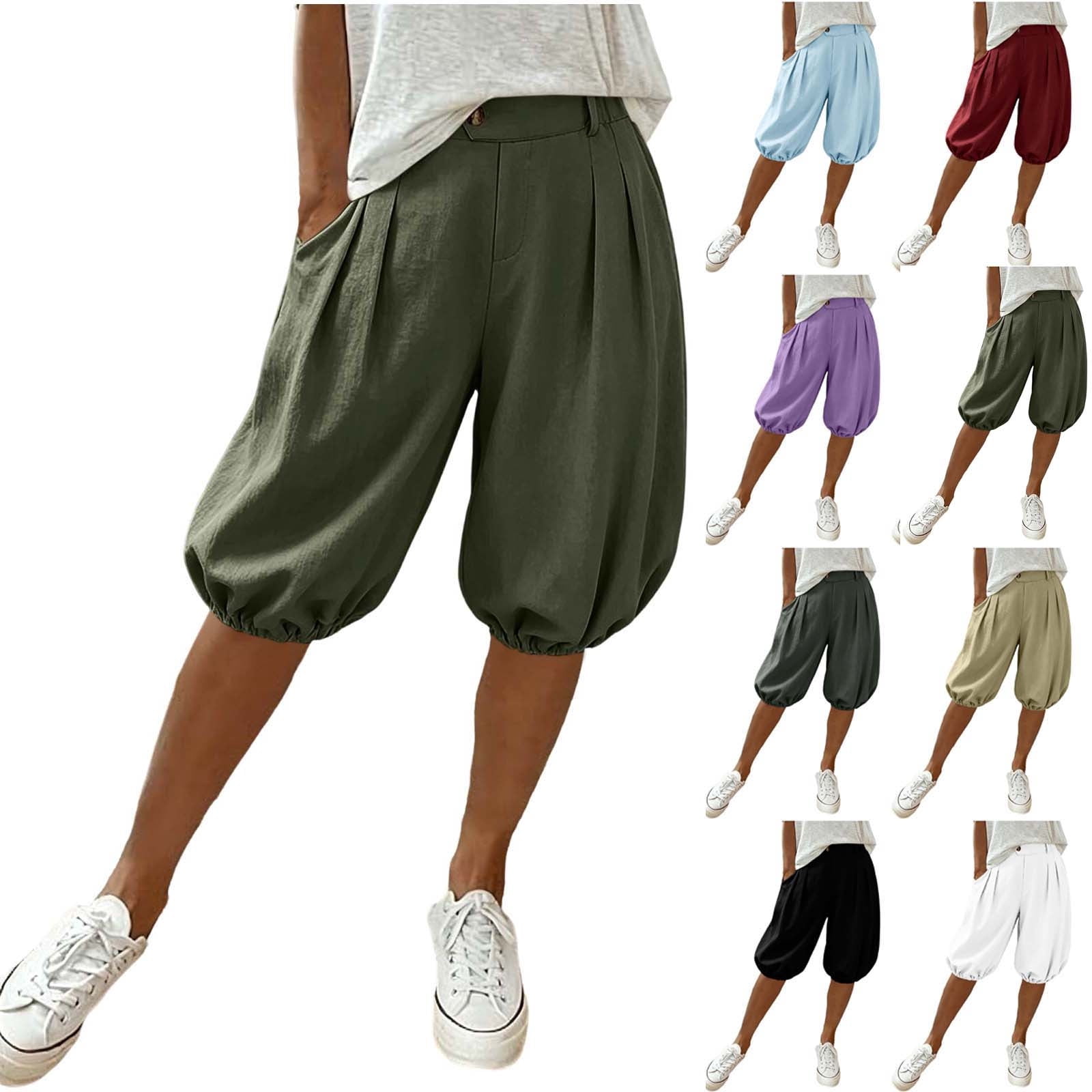 Betivan Cotton Linen Shorts for Women Summer Fashion Elastic Waist ...