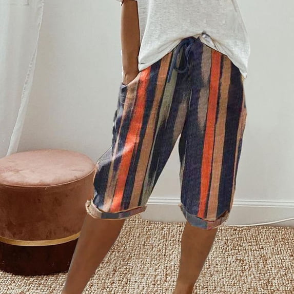 Betivan Cotton Linen Shorts for Women Summer Fashion Elastic Waist ...