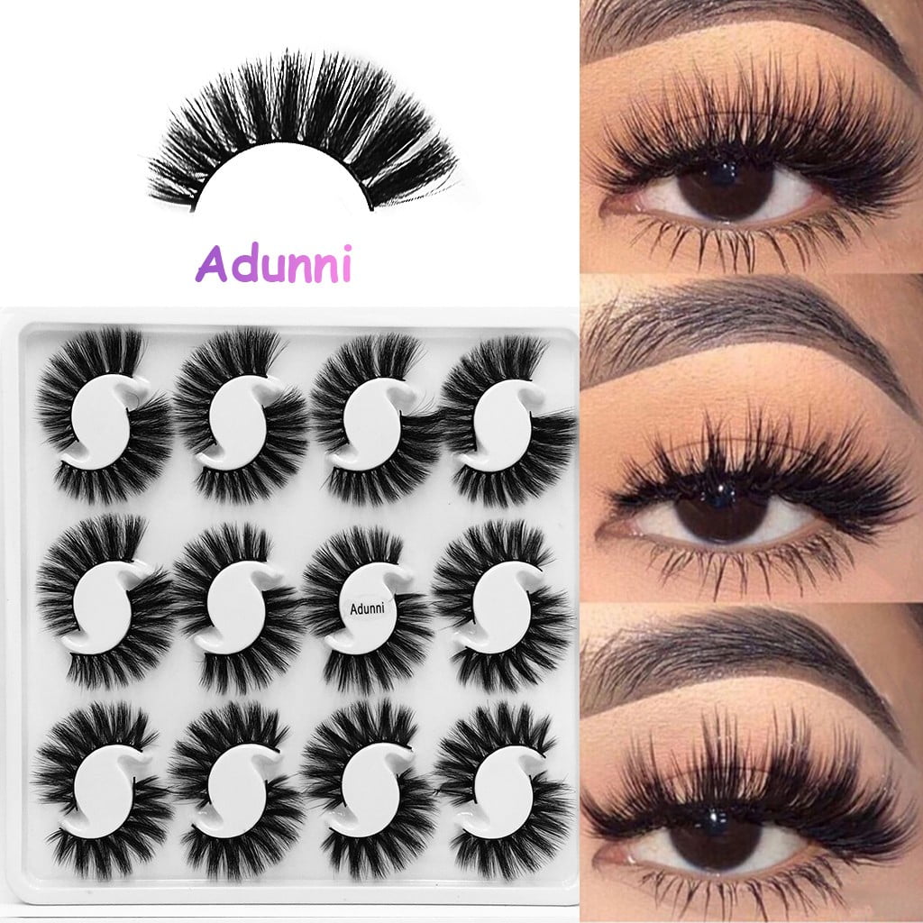 Betivan Fall Clearances 12 Pairs 3D Eyelashes Faux Mink Cross Fluffy Natural Look False Wispies ...