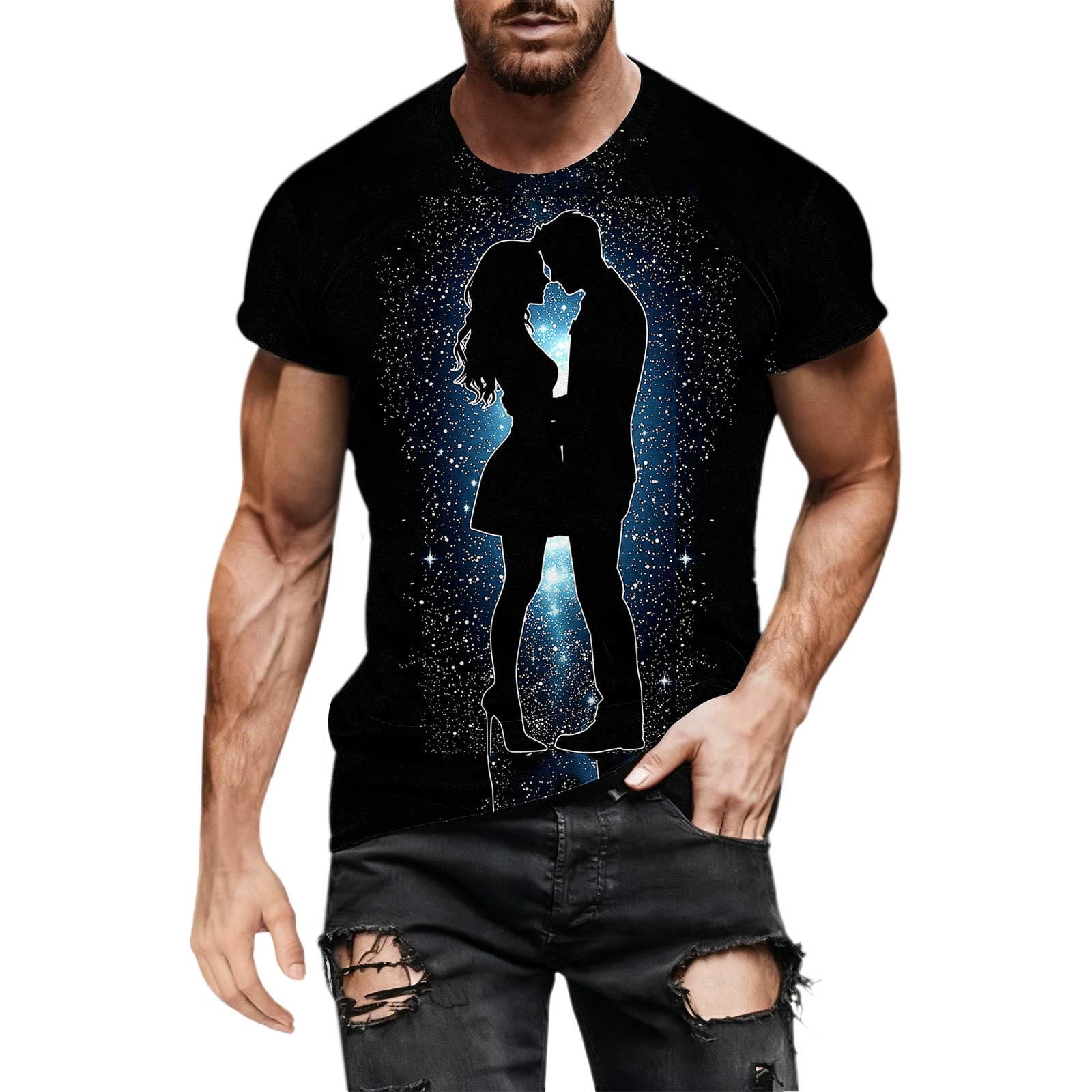 Betivan Heart Print Men Classic Short Sleeve T-Shirt Breathable Summer ...