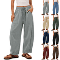 Betivan Linen Barrel Pants Women Casual Baggy Wide Leg Drawstring ...