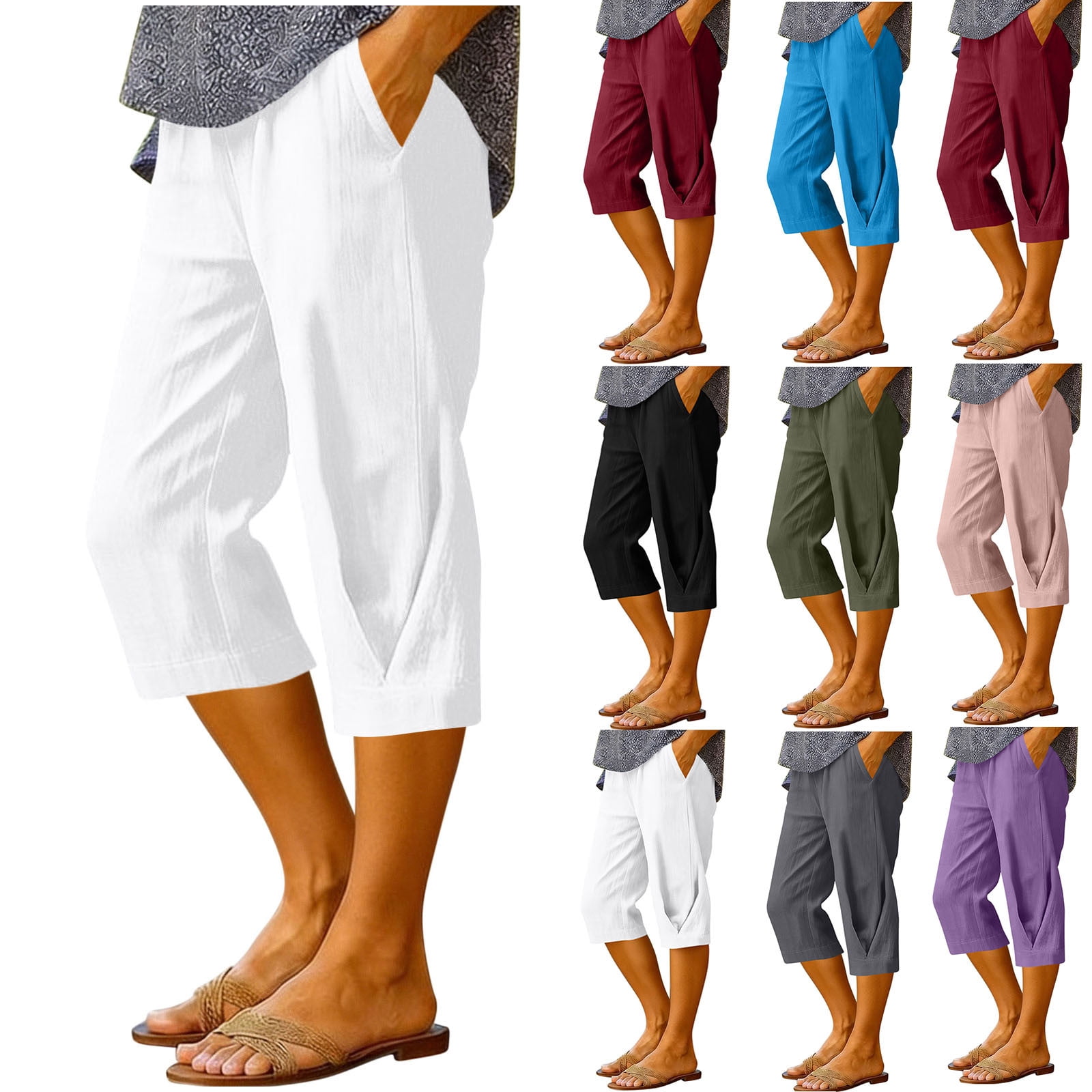 Betivan Linen Bermuda Shorts for Women Knee Length Summer Casual ...