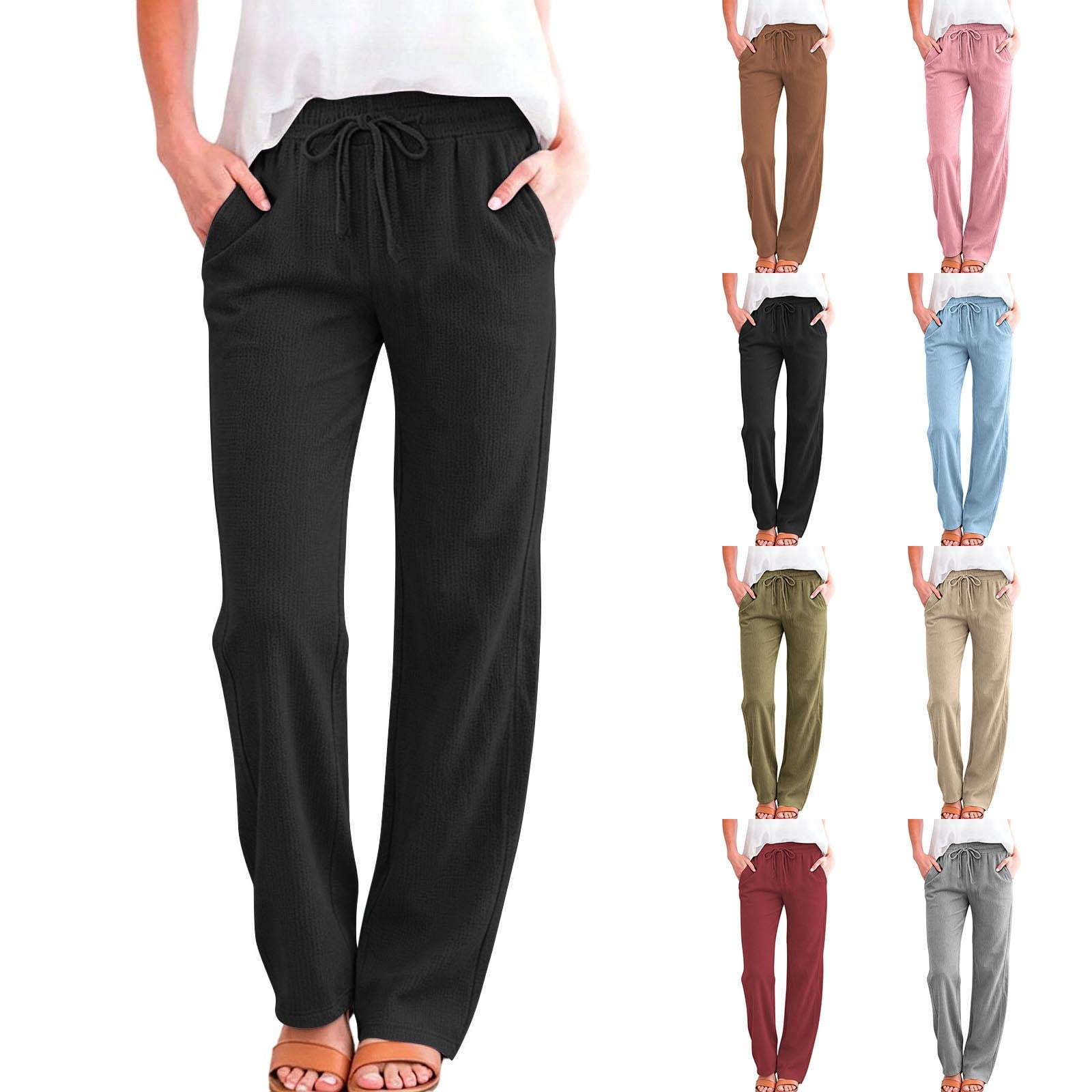 Betivan Linen Pants Women 2026 Summer Drawstring Pants Casual Loose ...