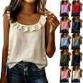 Betivan Linen Tank Tops for Women Sleeveless Ruffle Scoop Neck Tops ...