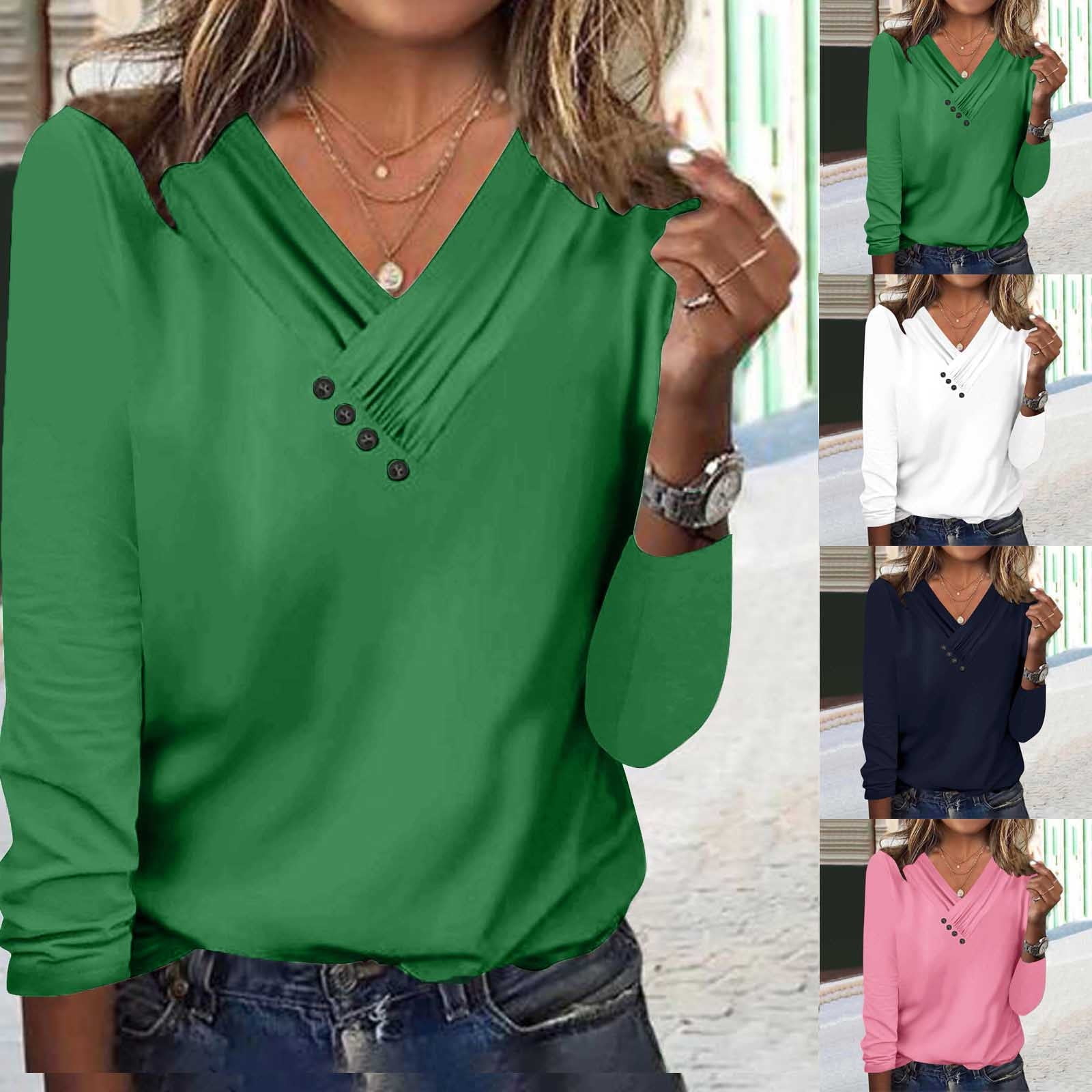 Betivan Long Sleeve Shirts for Women Fall Outfits V Neck T Shirts ...
