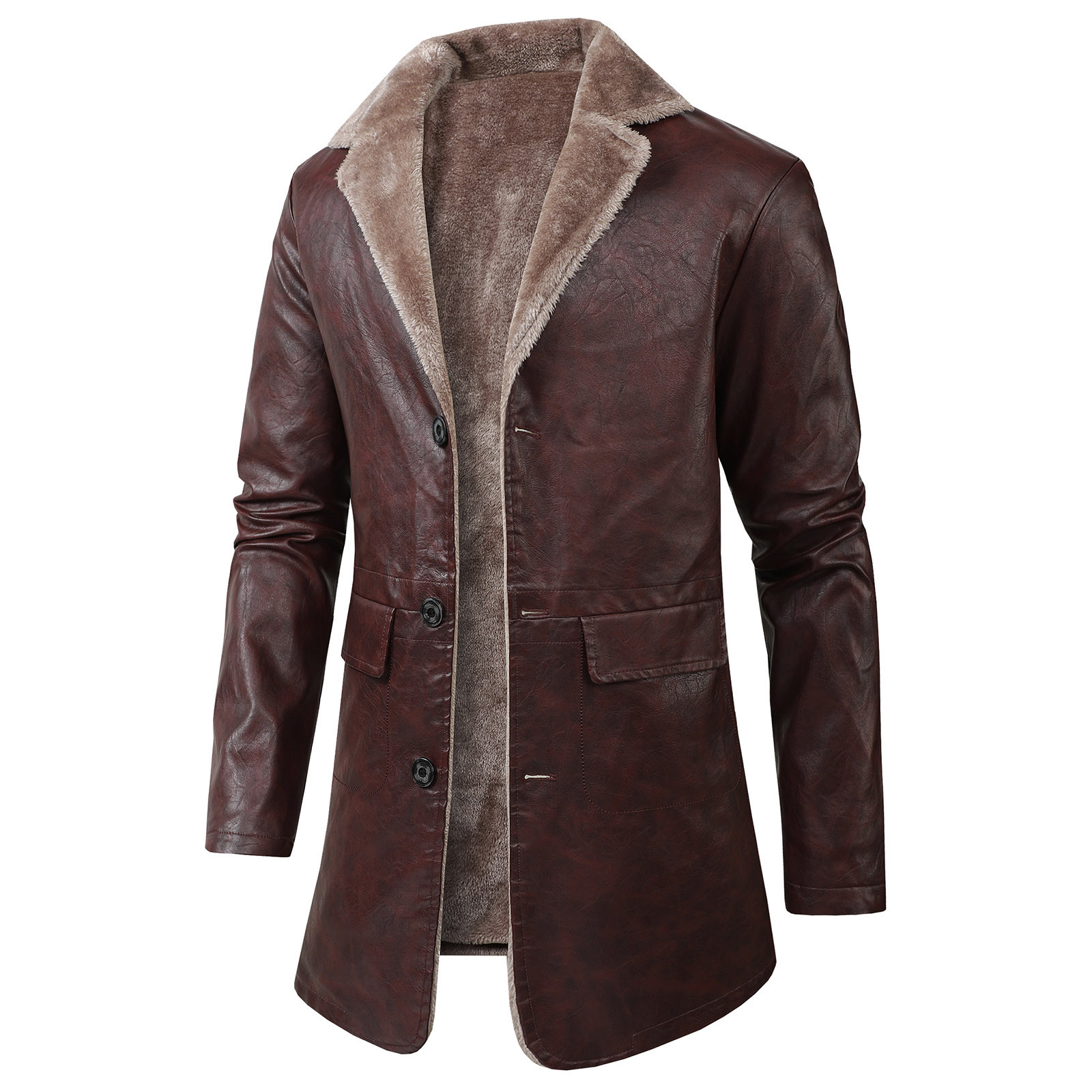 Betivan Men Winter Casual Solid PU Leather Jacket, Turndown Collar ...