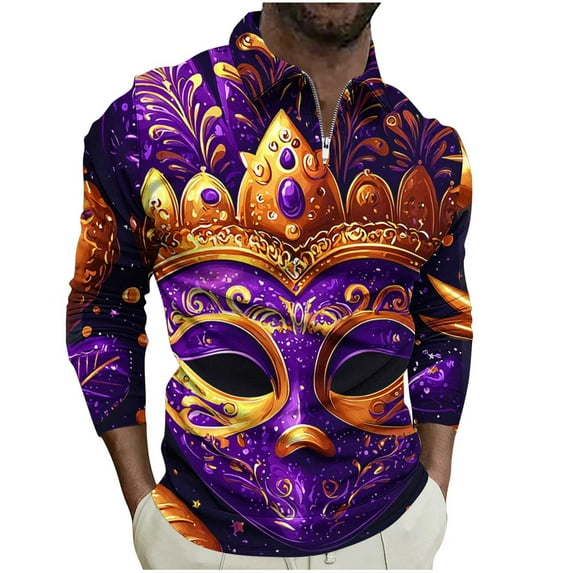 Betivan Men's Casual Top Fashion Carnival Printed Lapel Long Sleeve ...
