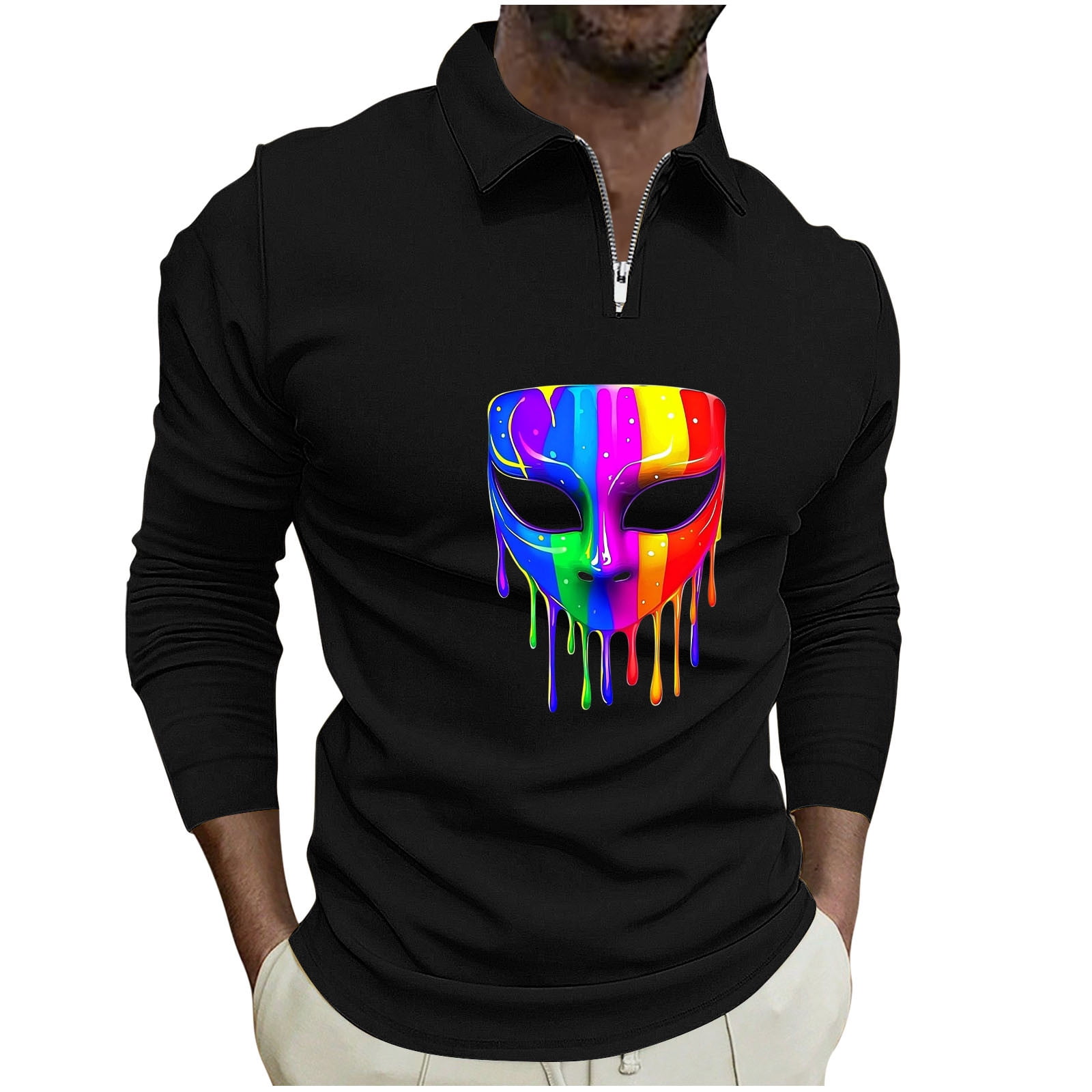 Betivan Men's Casual Top Fashion Carnival Printed Lapel Long Sleeve ...