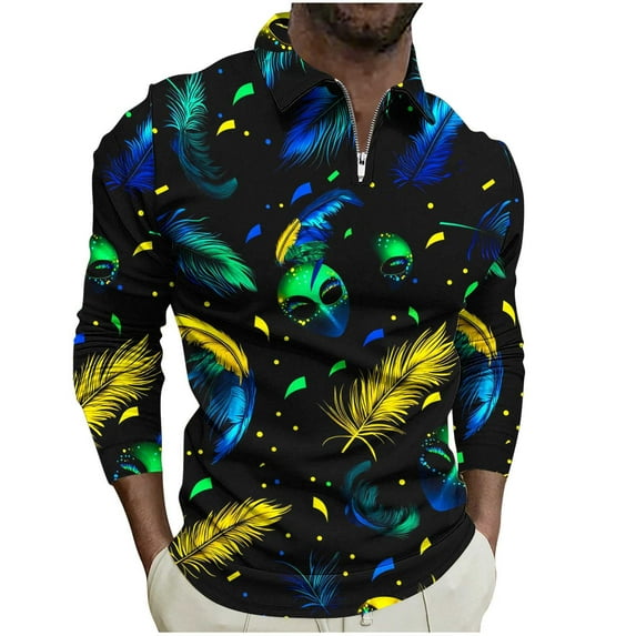 Betivan Men's Casual Top Fashion Carnival Printed Lapel Long Sleeve ...