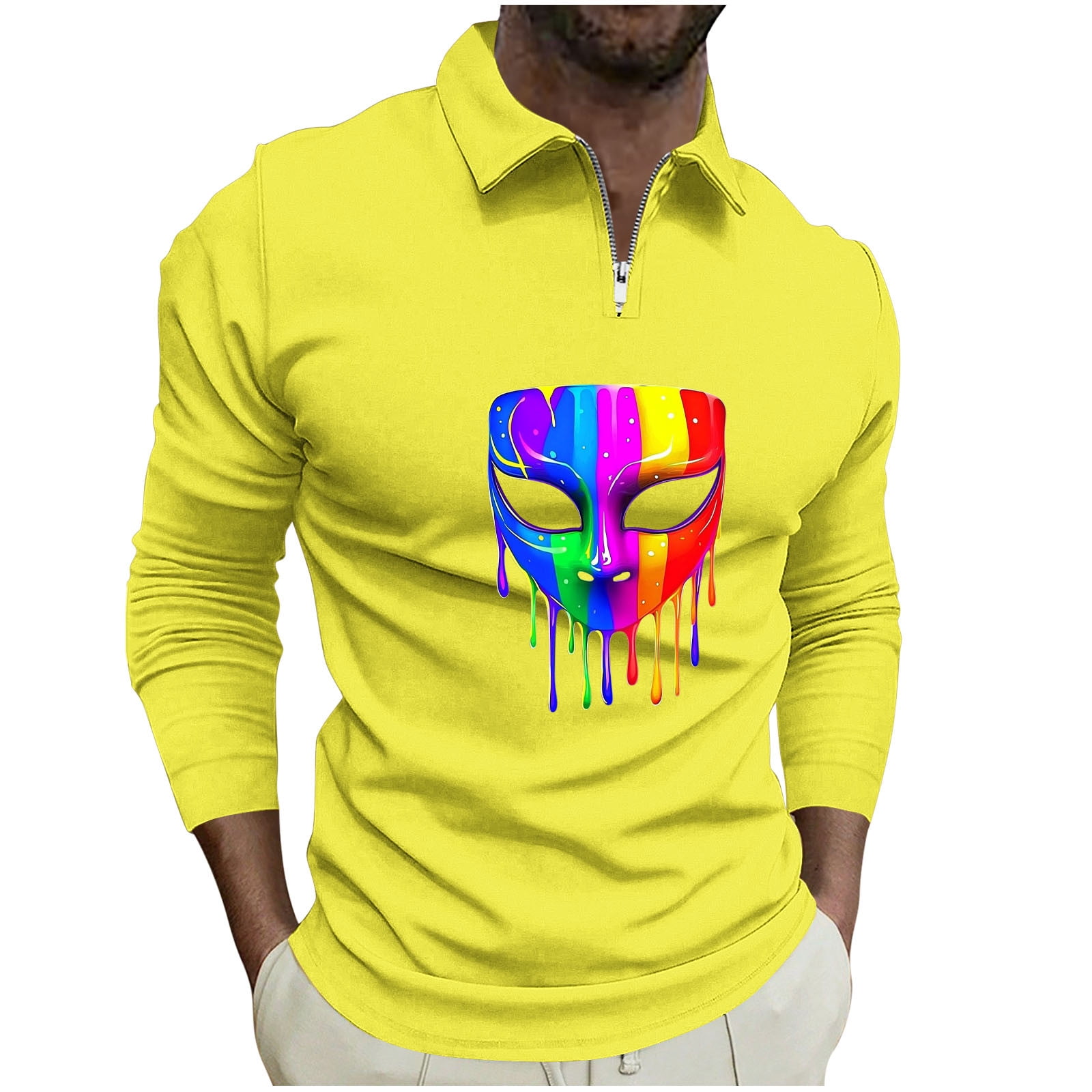 Betivan Men's Casual Top Fashion Carnival Printed Lapel Long Sleeve ...