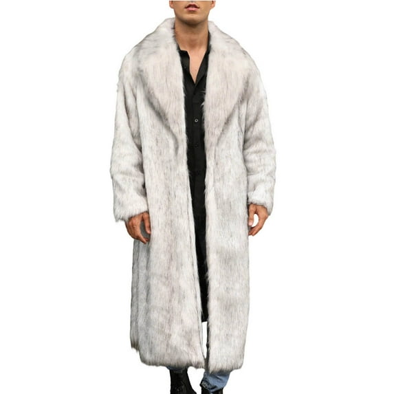Betivan Men's Clothing Mens Warm Faux Furry Long Coat Jacket Winter ...