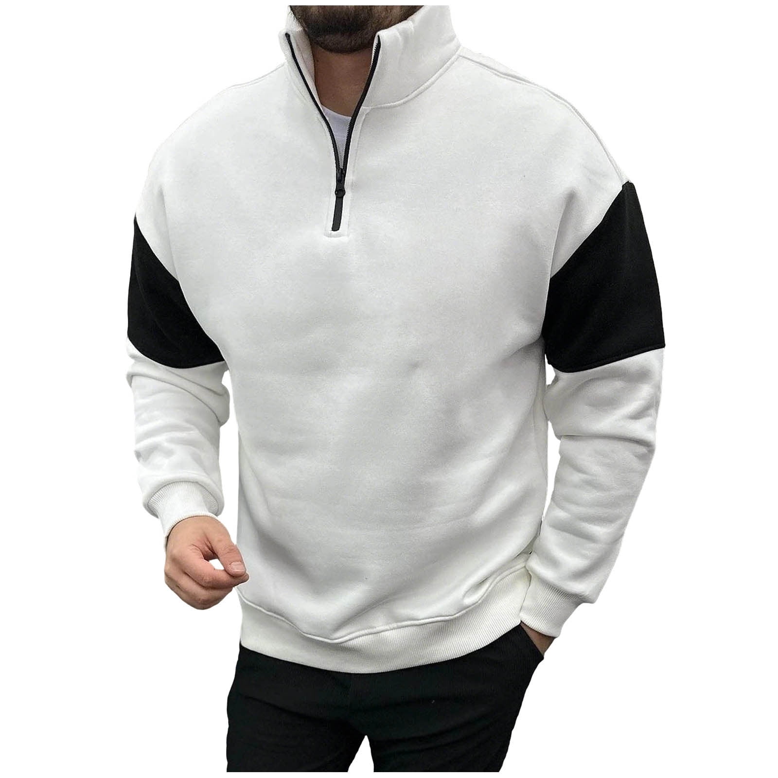 Betivan Men's Color Block Hoodie, Stand Collar Long Sleeve Zipper ...