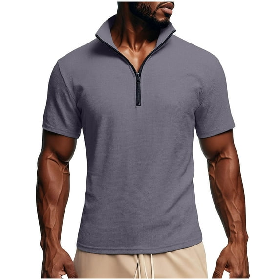 Betivan Men's Color Block Sports T-shirt, Short Sleeve Stand Collar ...