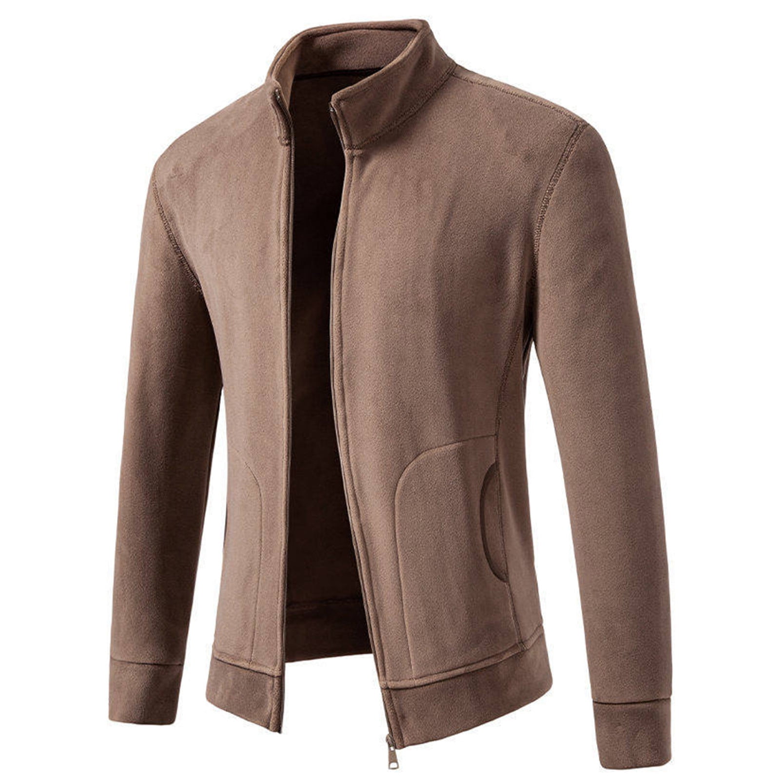 Betivan Men's Double-Sided Fleece Zipper Cardigan Jacket, Solid Color ...