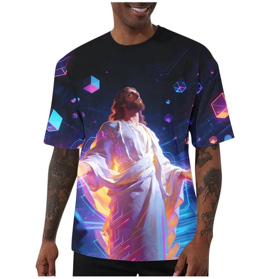 Betivan Men's Easter Printed Sports T-shirt Loose Elastic Crewneck ...