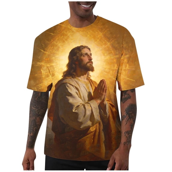 Betivan Men's Easter Printed Sports T-shirt Loose Elastic Crewneck ...