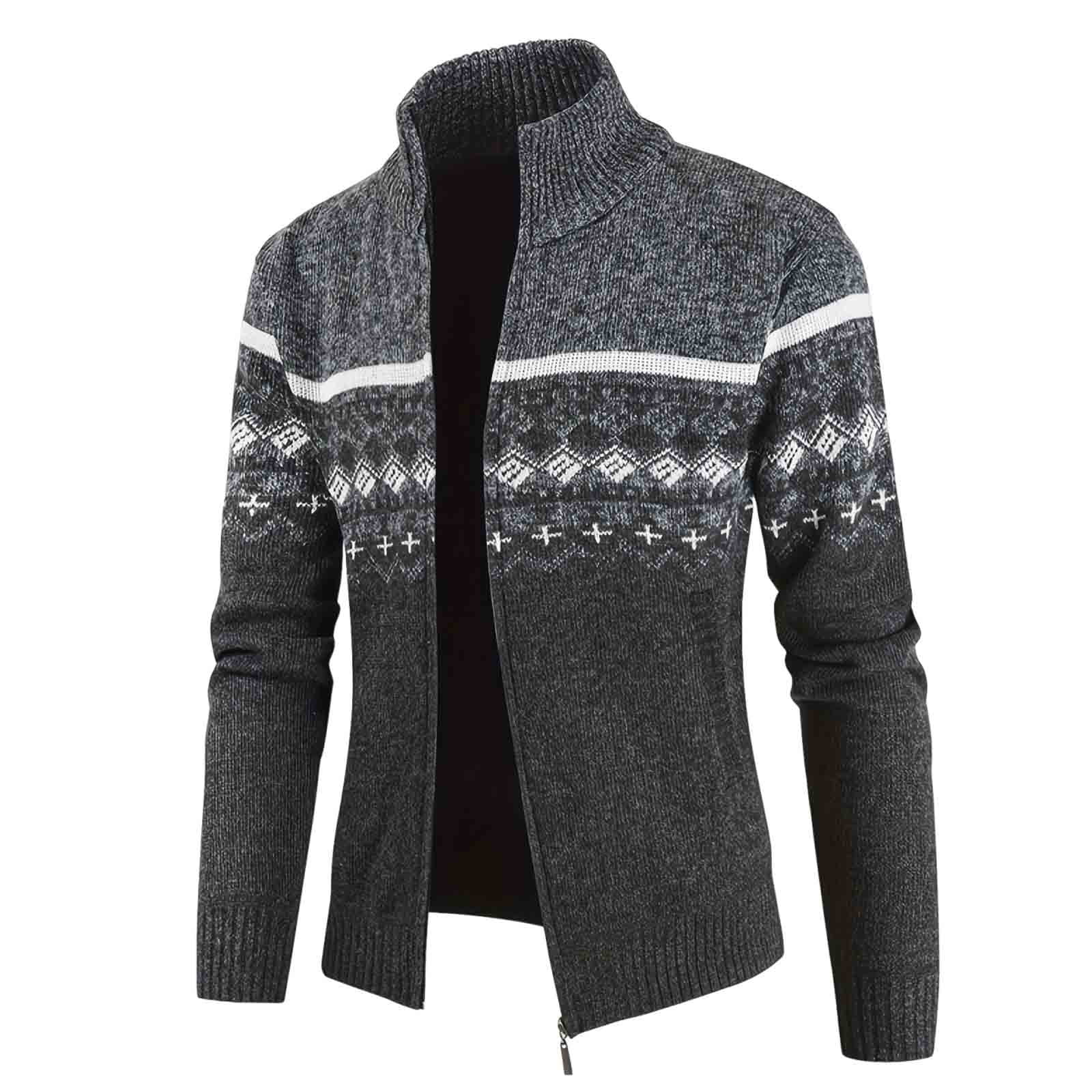 Betivan Men's Full Zip Cardigan Snowflakes Pattern Sweater Knitted ...
